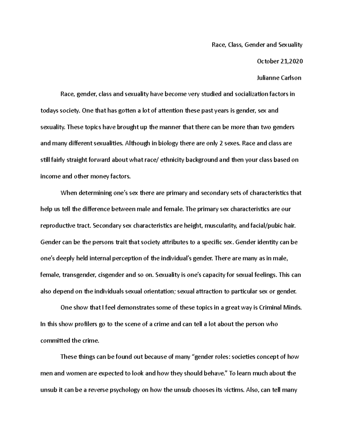 Race Assignment Race Class Gender And Sexuality October 21 Julianne Carlson Race Gender