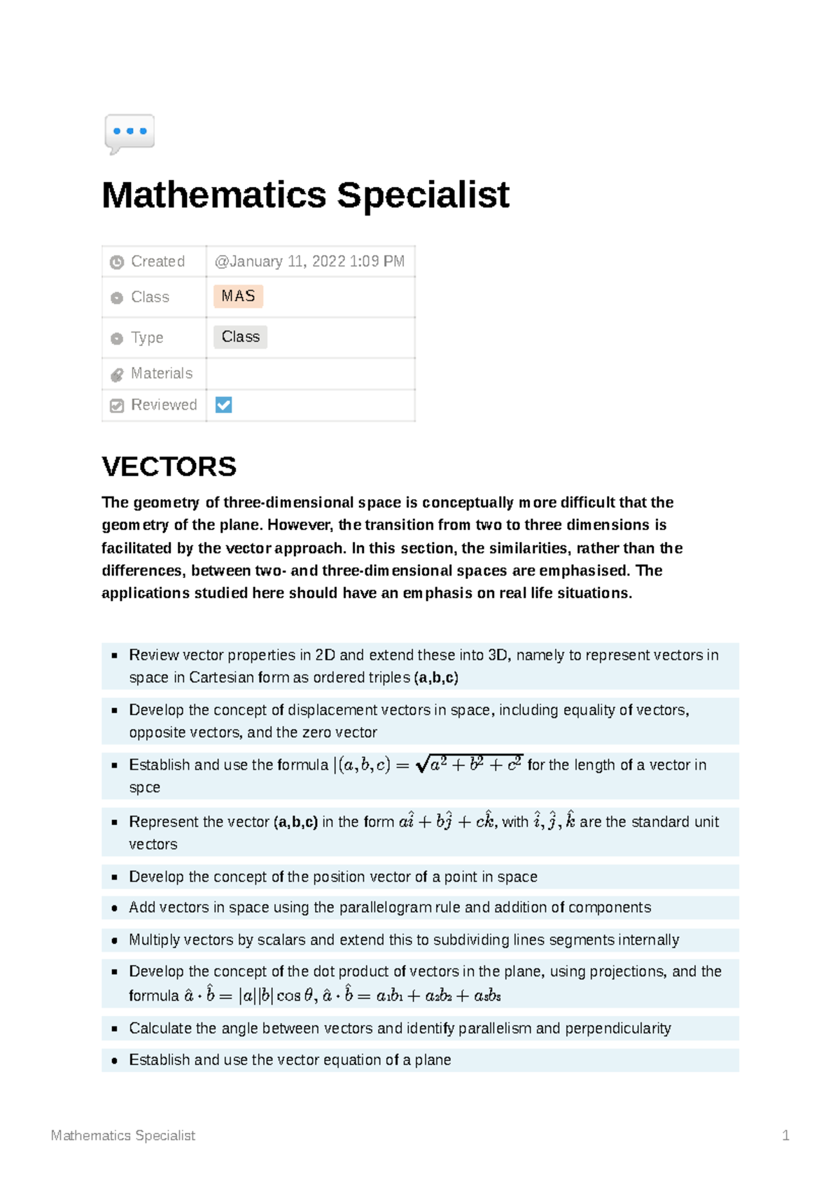 12 Spec Vectors in 3D - These are a set of detailed notes presented in ...