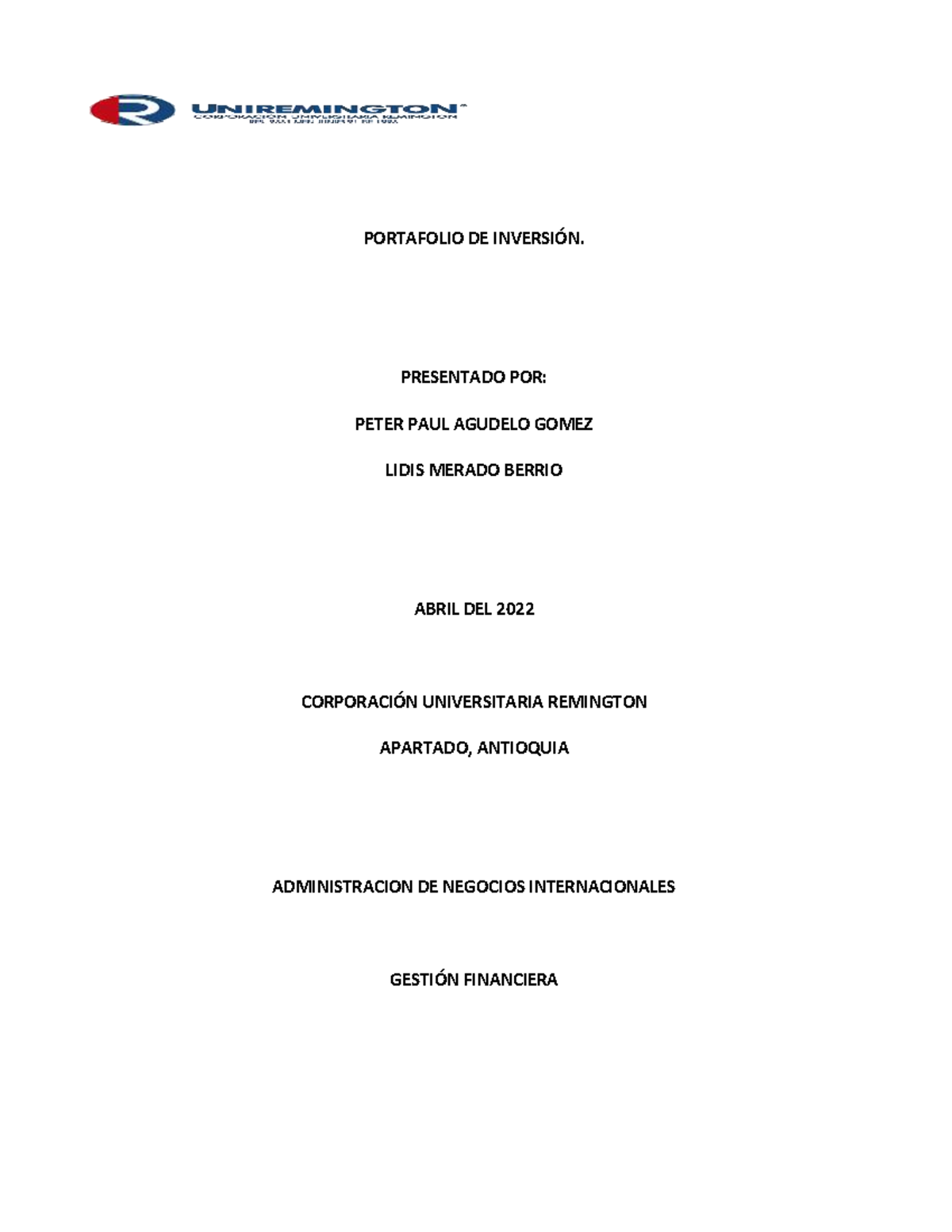 Portafolio gestion financiera - PORTAFOLIO DE INVERSI”N. PRESENTADO POR ...