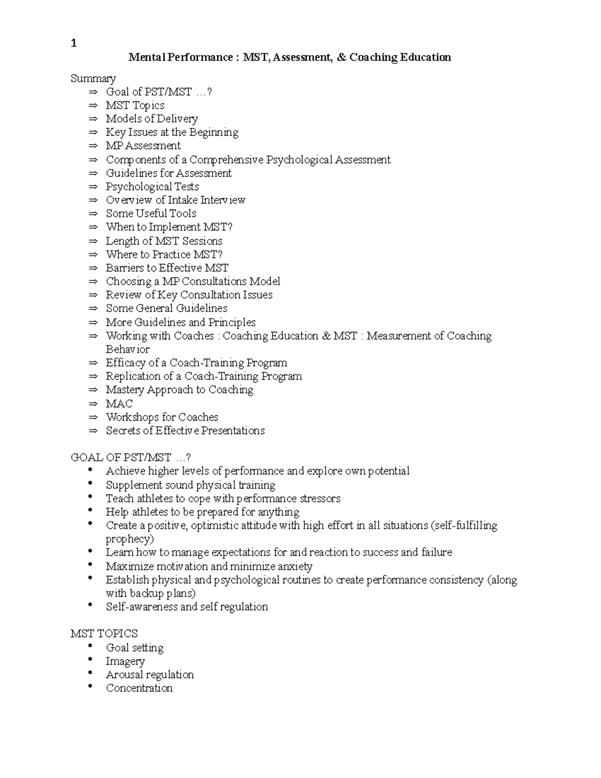Mental Performance - MST, Assessment, and Coaching Education Notes ...