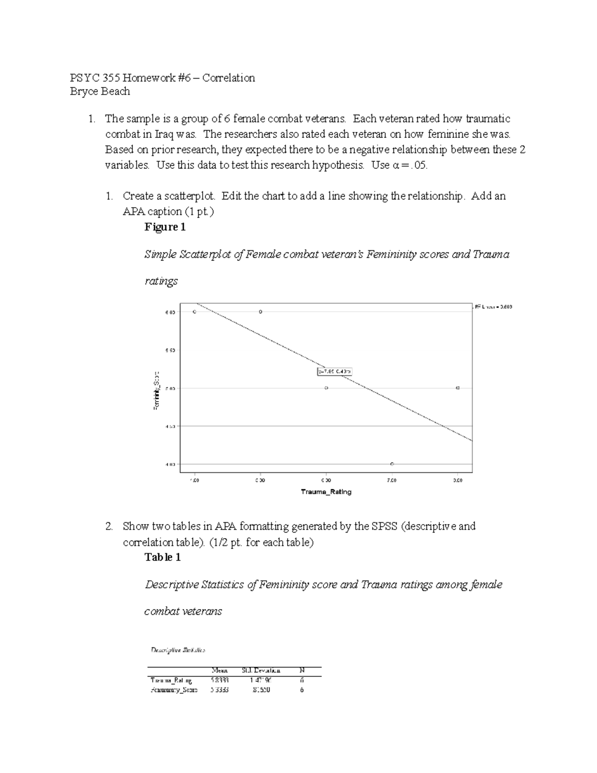 HW #7 - Correlation - PSYC 355 Homework #6 – Correlation Bryce Beach ...