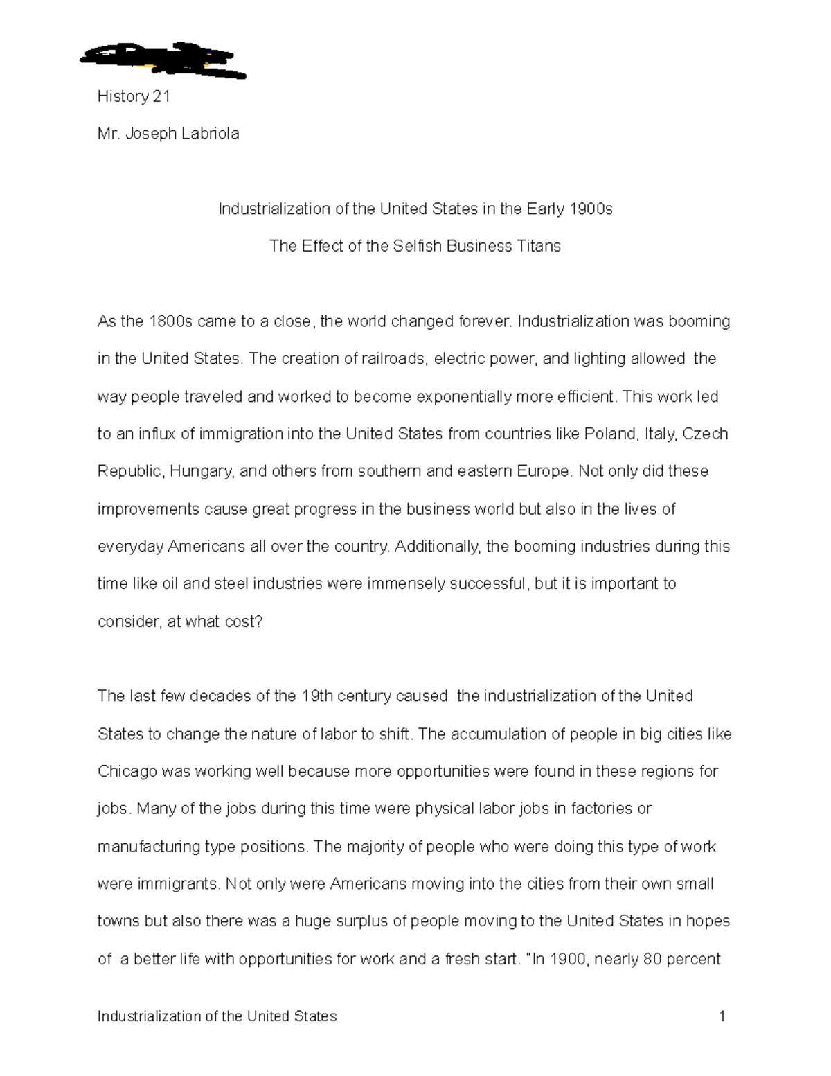 HIST 21 Essay 1 - Google Docs - History 21 Mr. Joseph Labriola ...