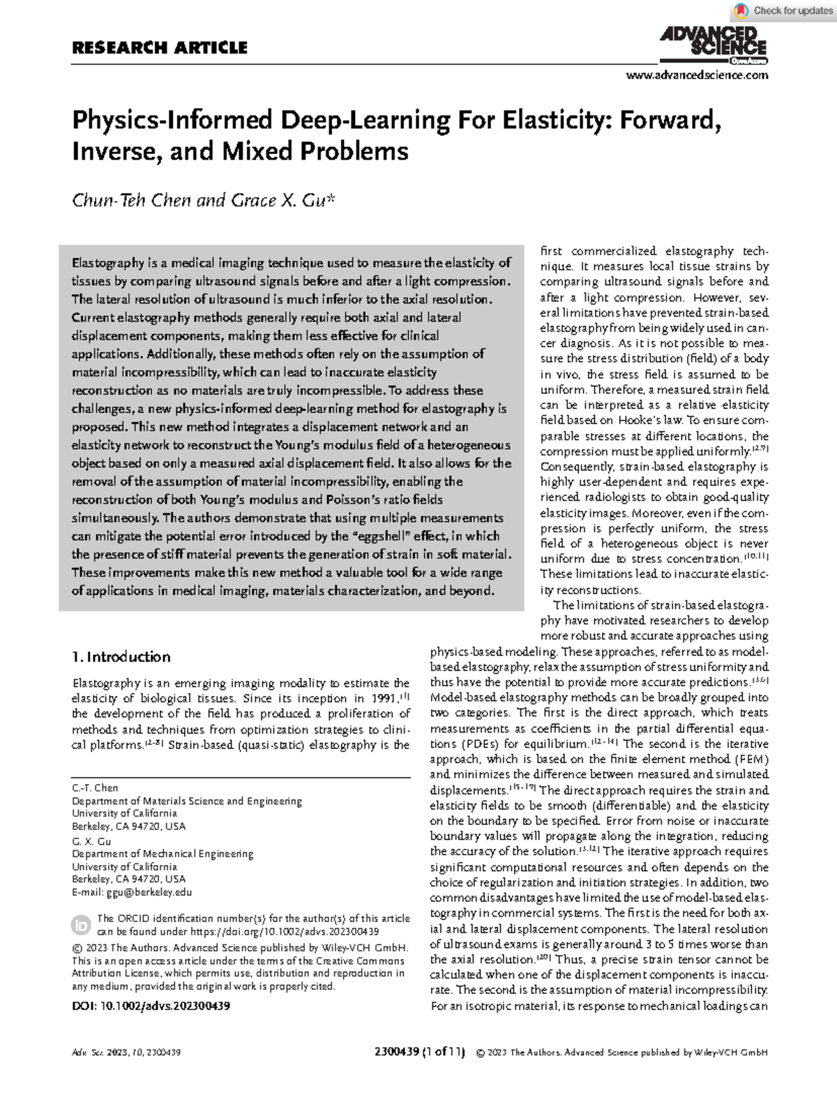 Advanced Science - 2023 - Chen - Physics‐Informed Deep‐Learning For Elasticity Forward Inverse ...