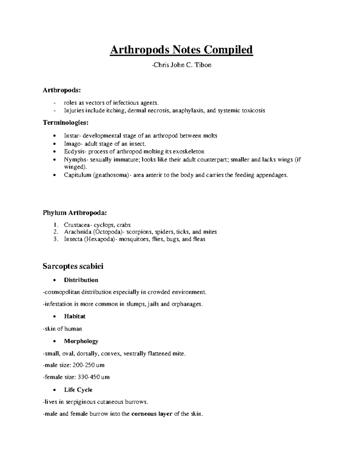 Arthropods Notes Compiled - Arthropods Notes Compiled Chris John C ...
