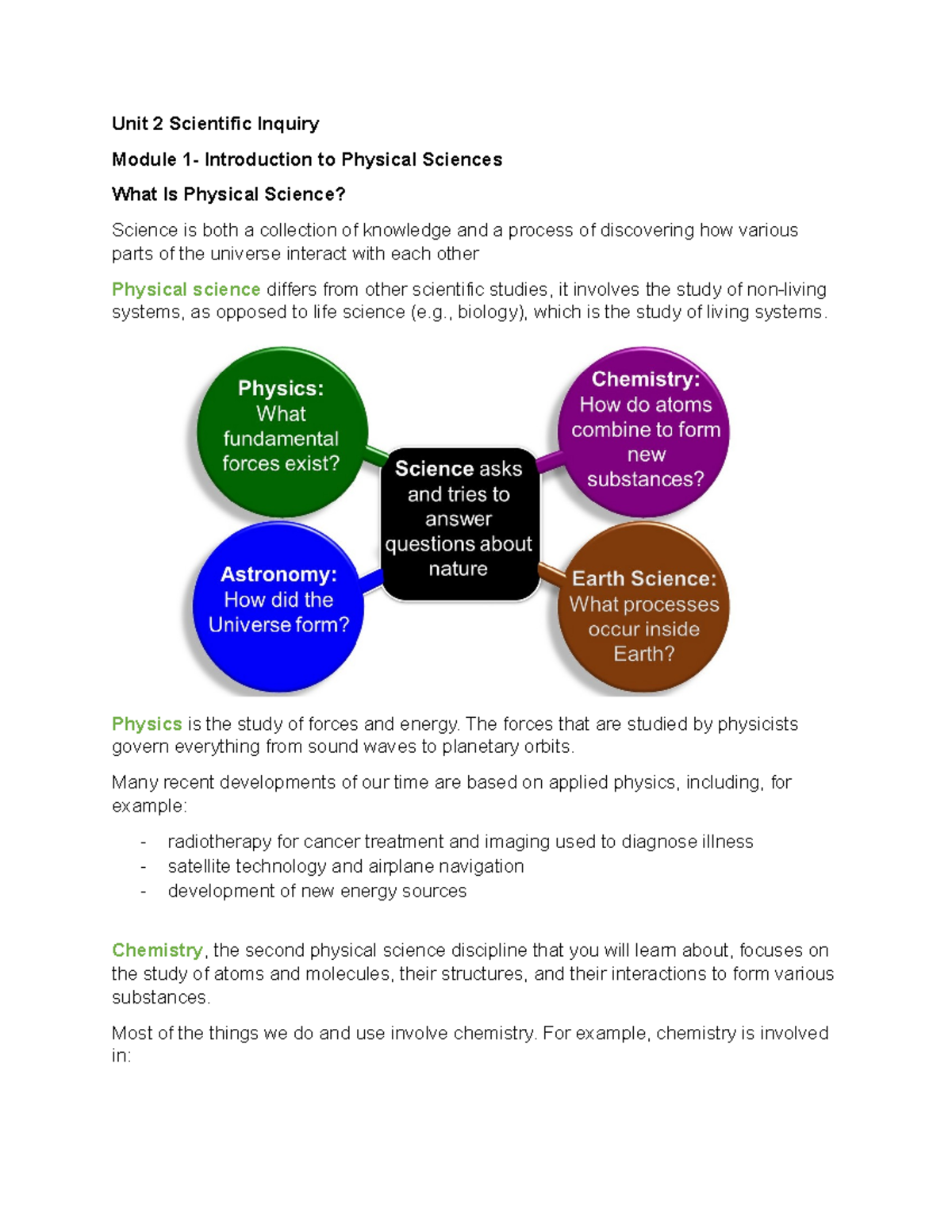 Unit 2 Notes - Unit 2 Scientific Inquiry Module 1- Introduction to ...