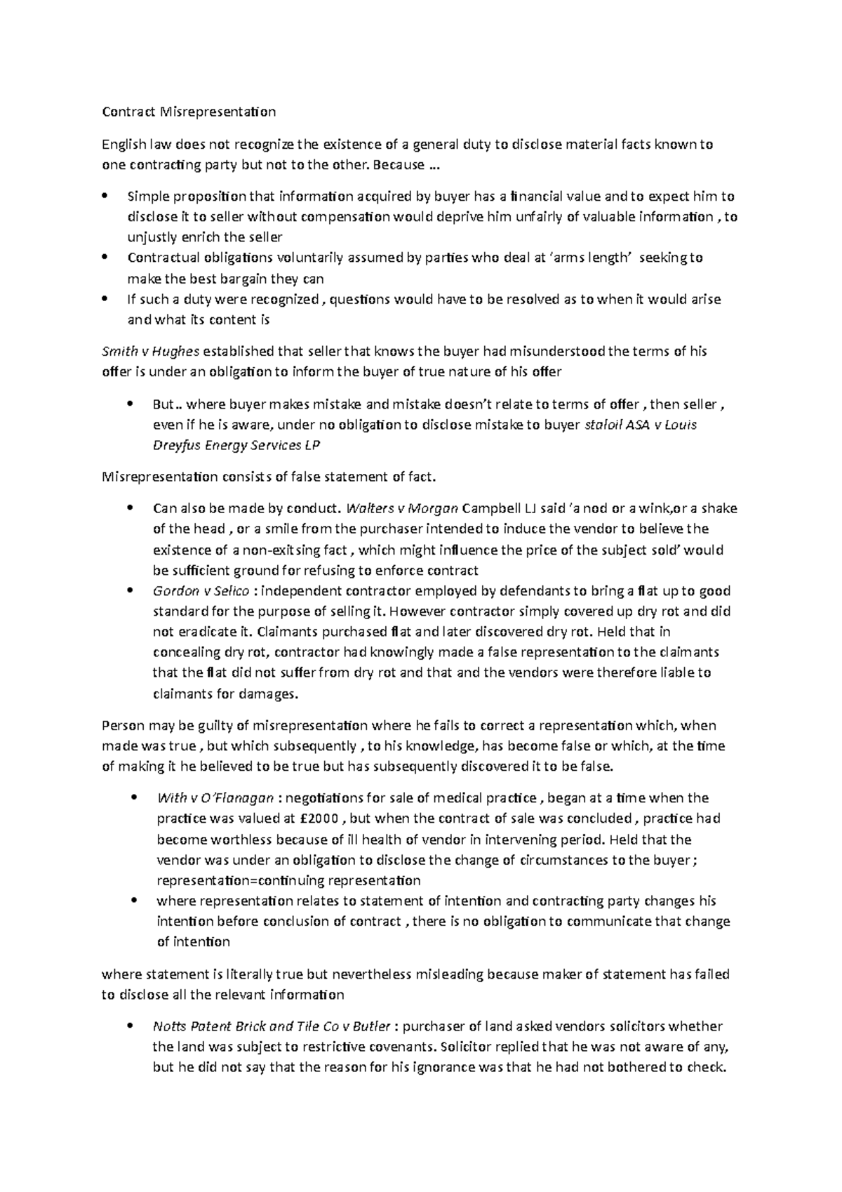 Contract Misrepresentation - Contract Misrepresentation English law ...