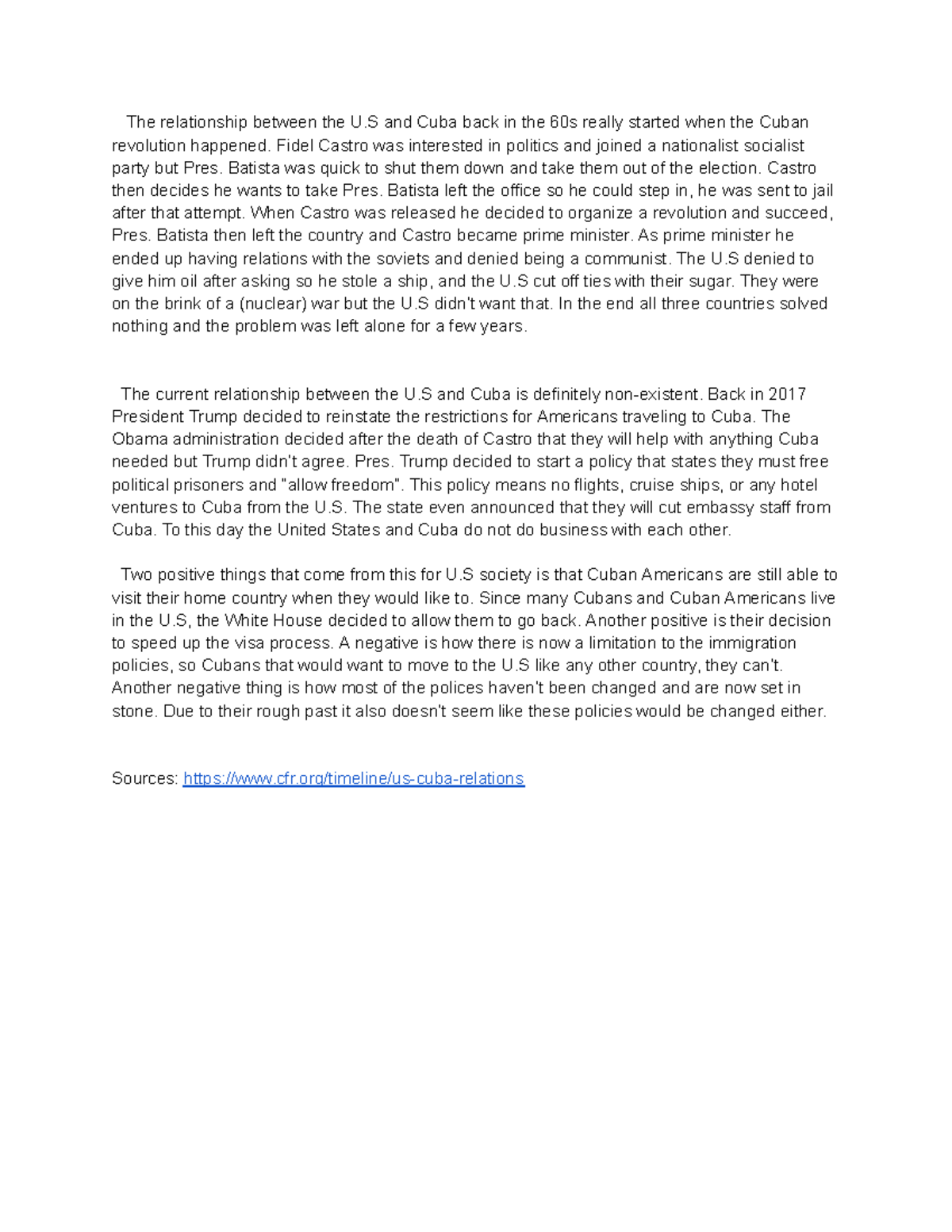 6.05 Honors - Assignment - The relationship between the U and Cuba back ...