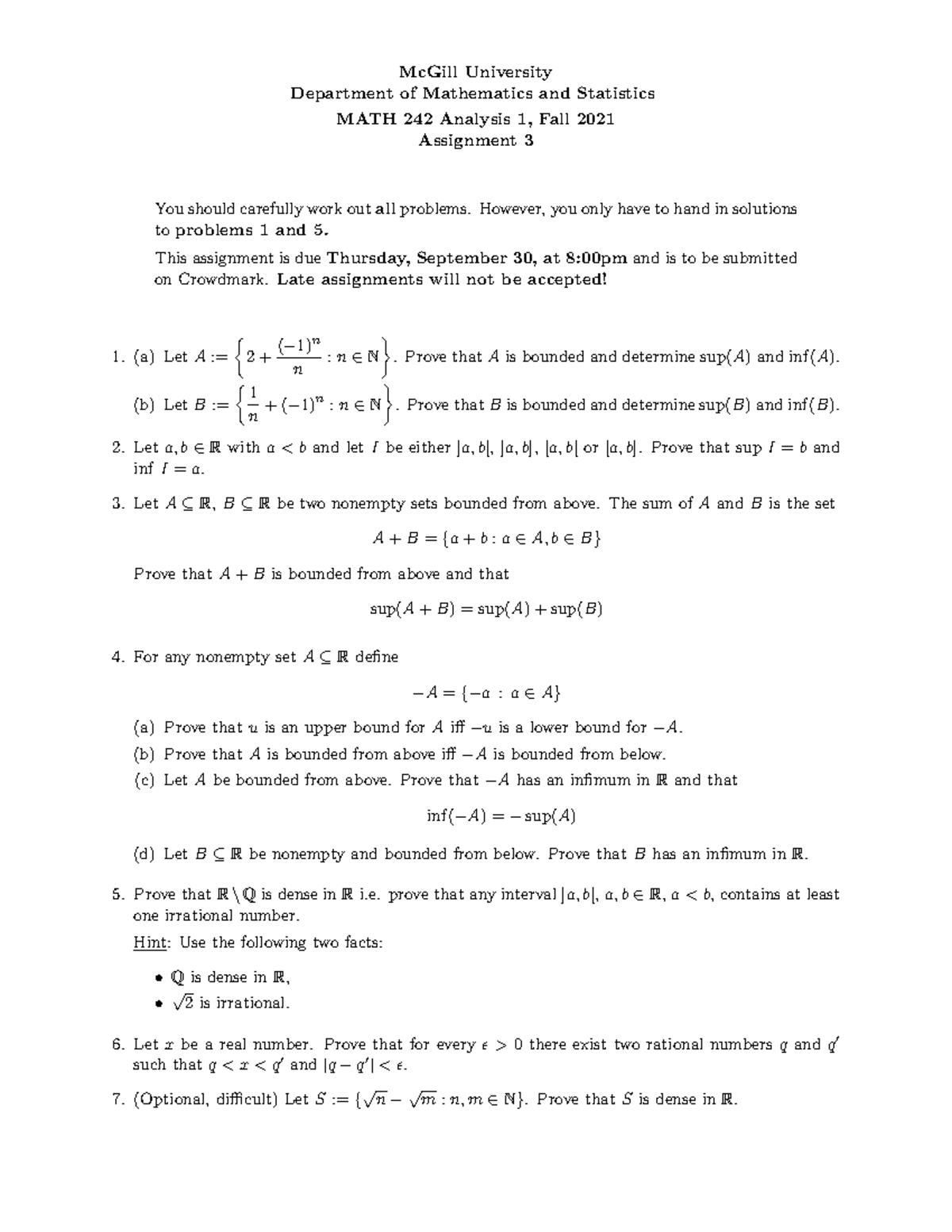 Math 242 Assignment 3 - McGill University Department of Mathematics and ...