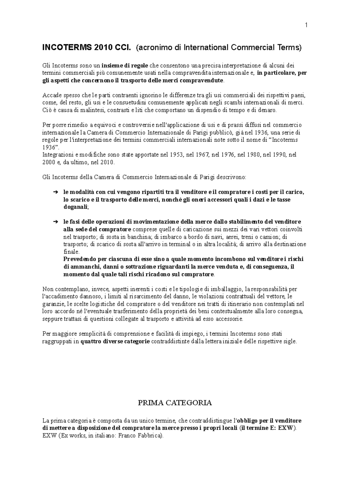 Incoterms 2010 CCI - Appunti di lezione 1 - INCOTERMS 2010 CCI ...