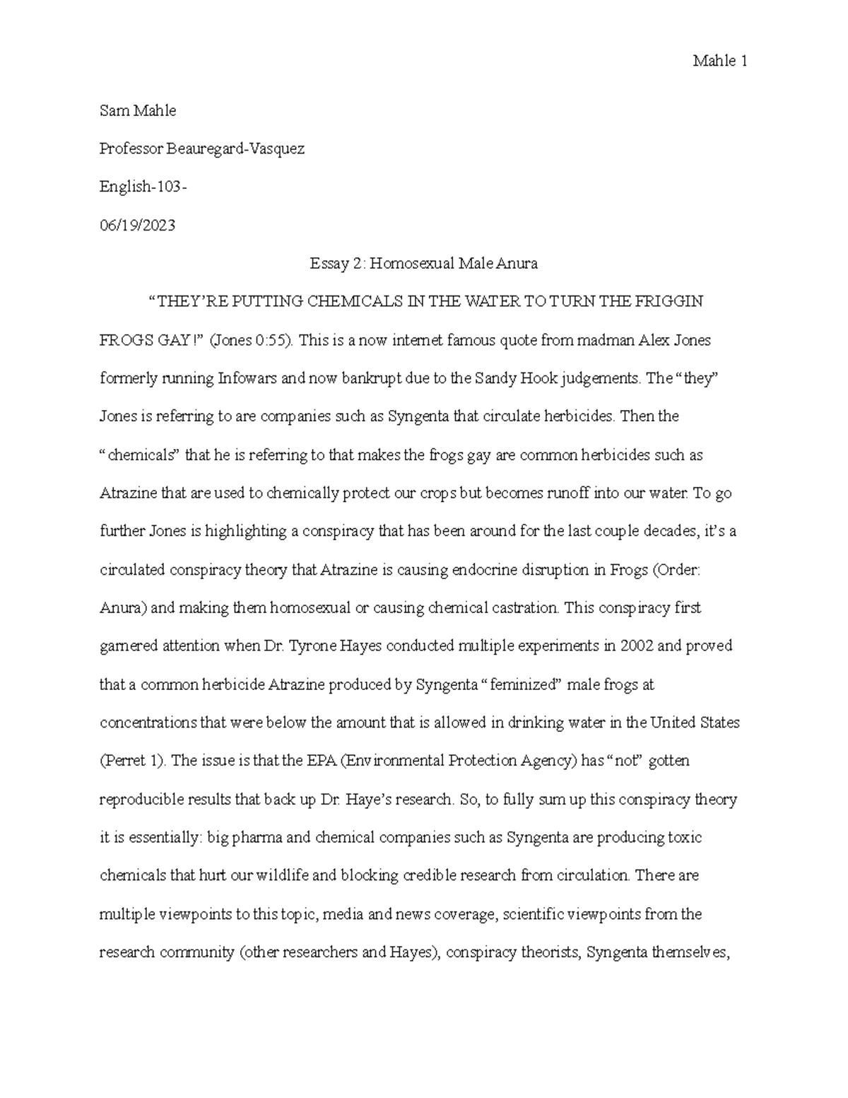 Essay 2 Rough Draft-1 - Sam Mahle Professor Beauregard-Vasquez English ...