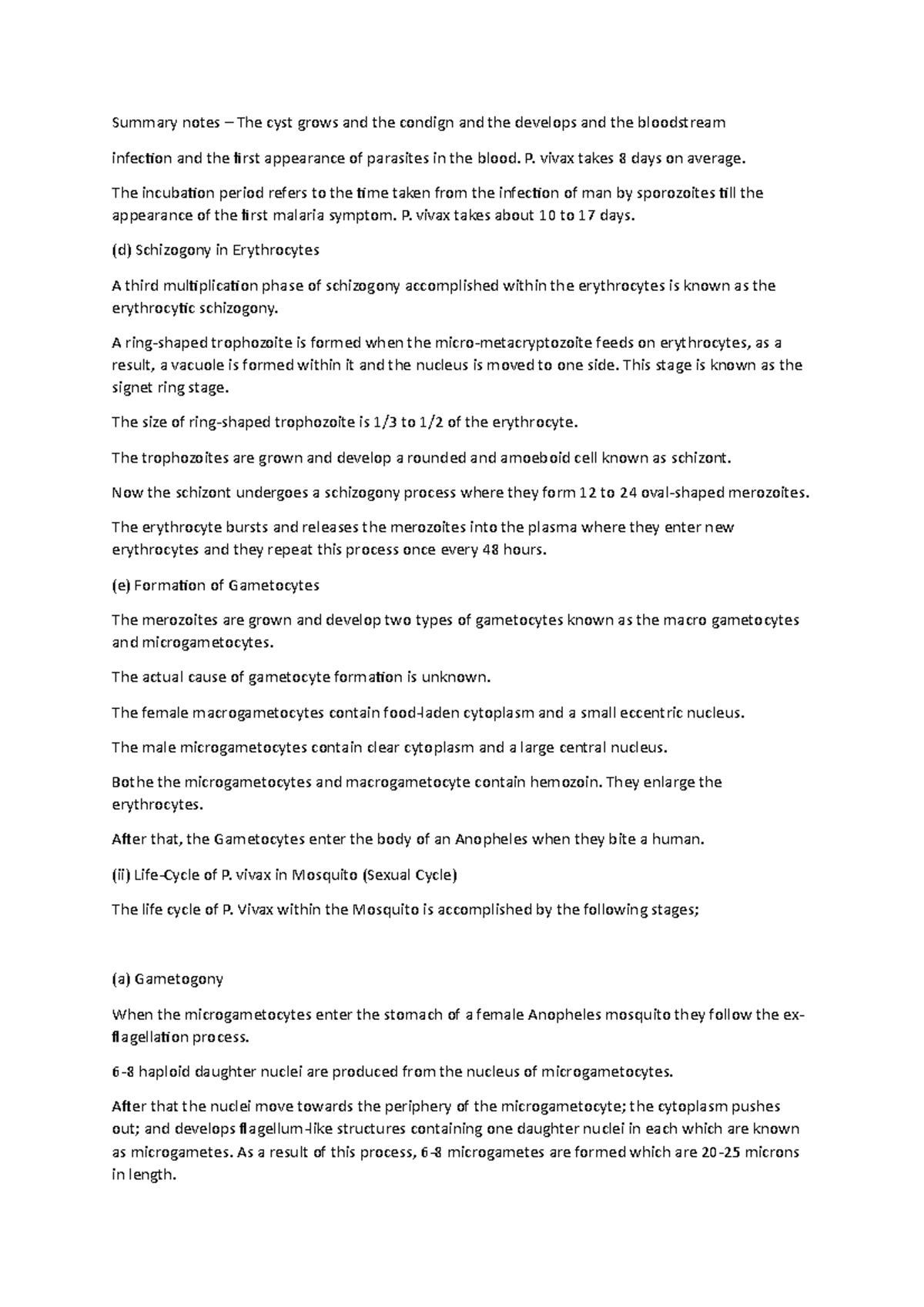 Summary notes – The cyst grows and the condign and the develops and the ...