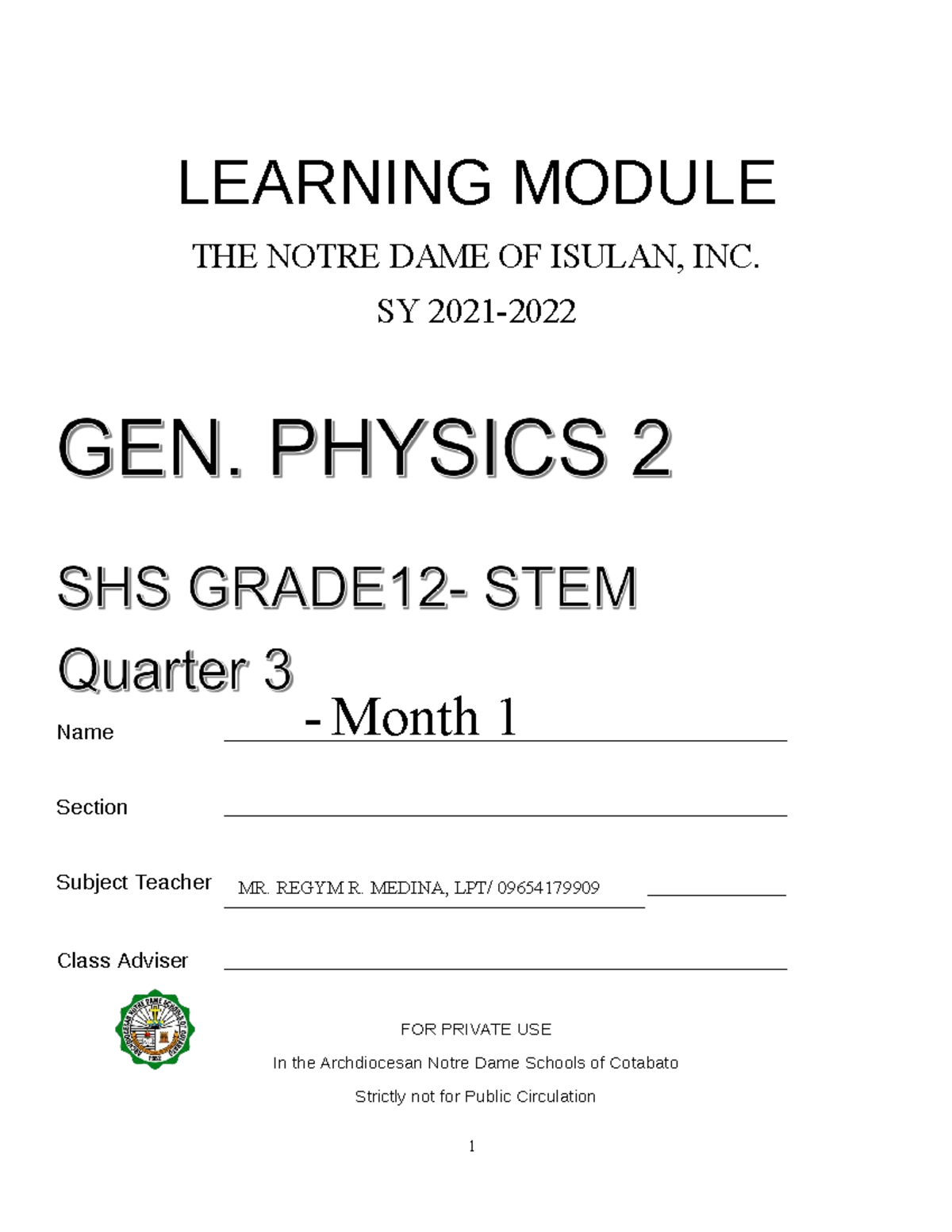 Physics 2-Quarter-3 - LEARNING MODULE THE NOTRE DAME OF ISULAN, INC. SY ...