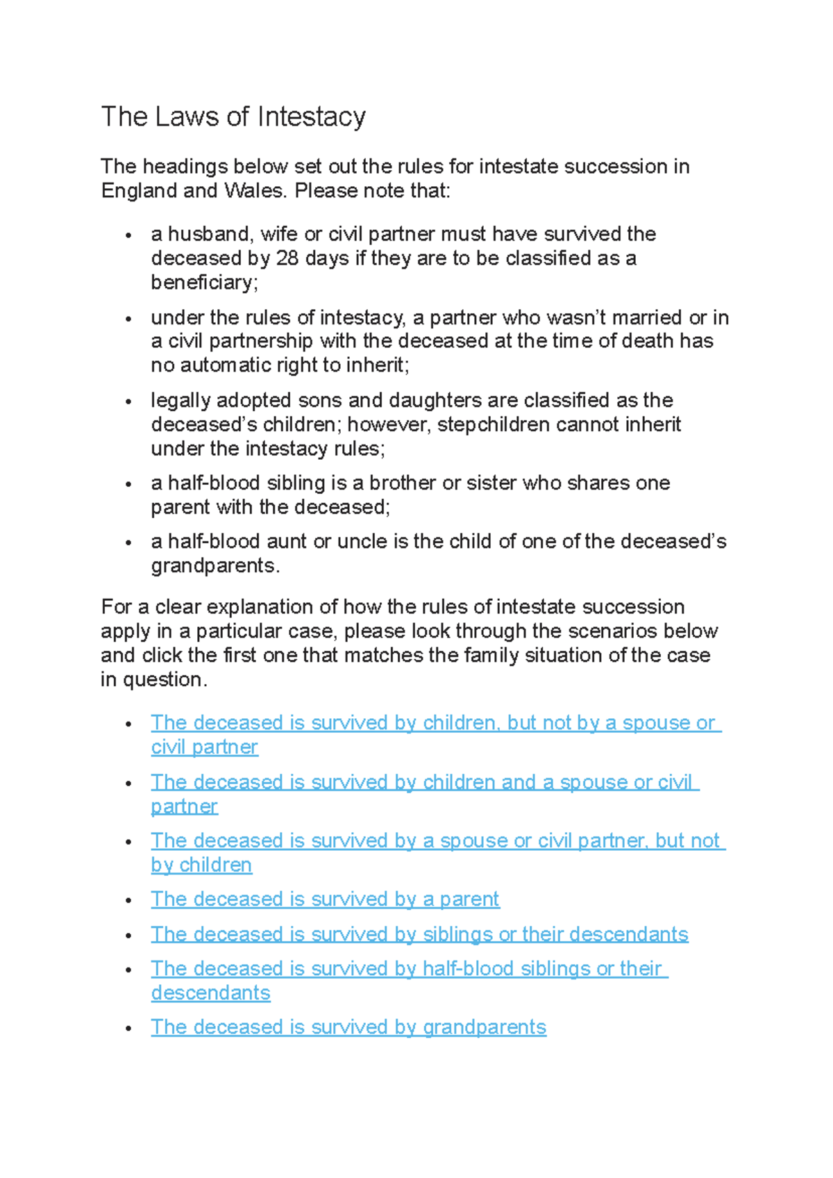 The Laws of Intestacy - Please note that: a husband, wife or civil ...