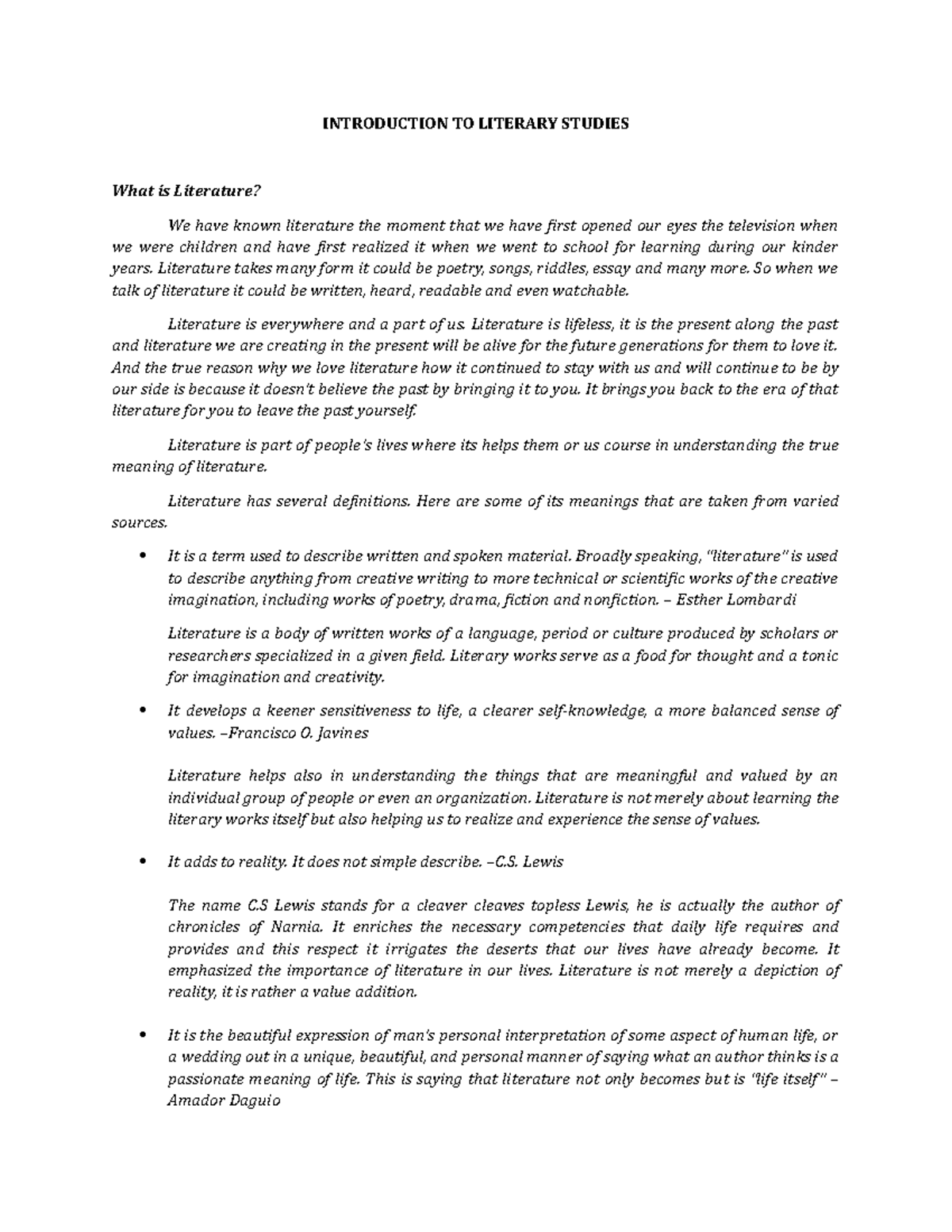 Introduction TO Literary Studies - INTRODUCTION TO LITERARY STUDIES ...