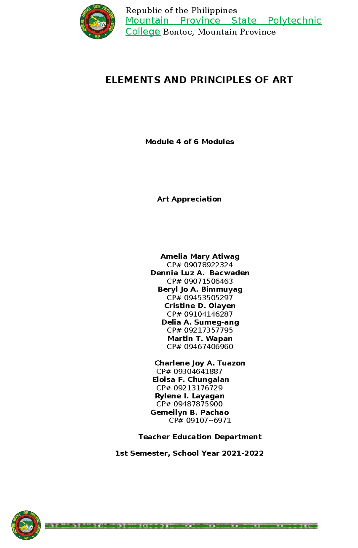 Module 4 of art - Note - Republic of the Philippines Mountain Province ...