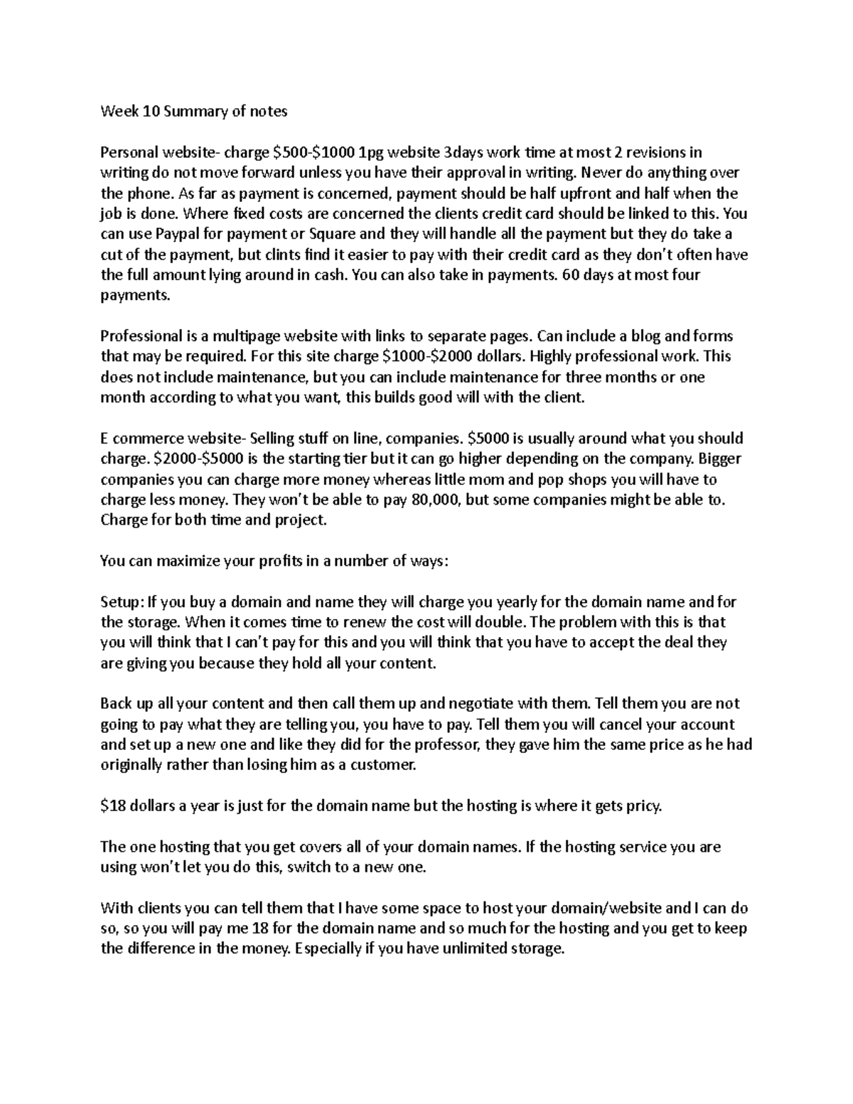 Week 10 Summary of notes - Week 10 Summary of notes Personal website ...