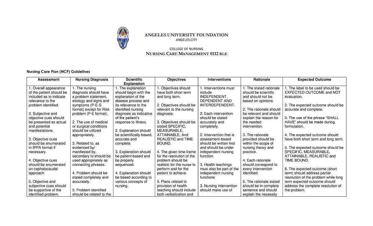 NNCP RUBR!CS AND GUIDE - ANGELES UNIVERSITY FOUNDATION ANGELES CITY ...