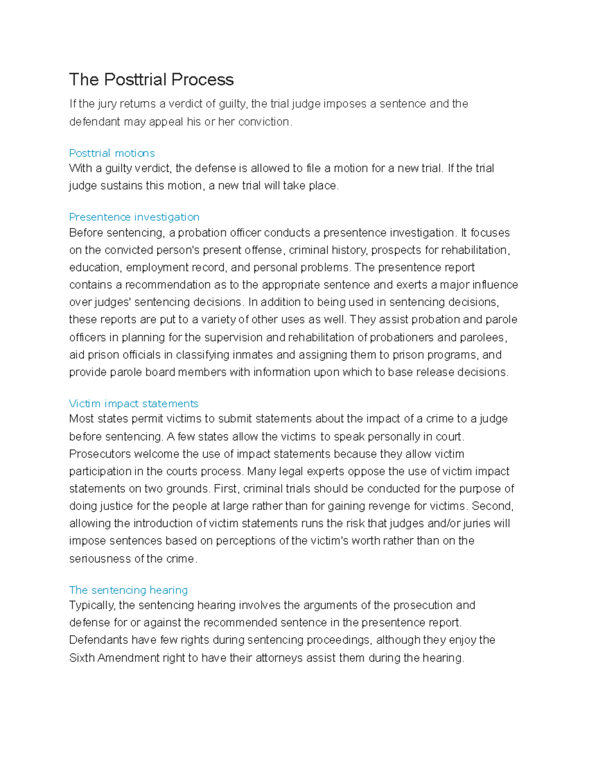The post-trail process - The Posttrial Process If the jury returns a ...
