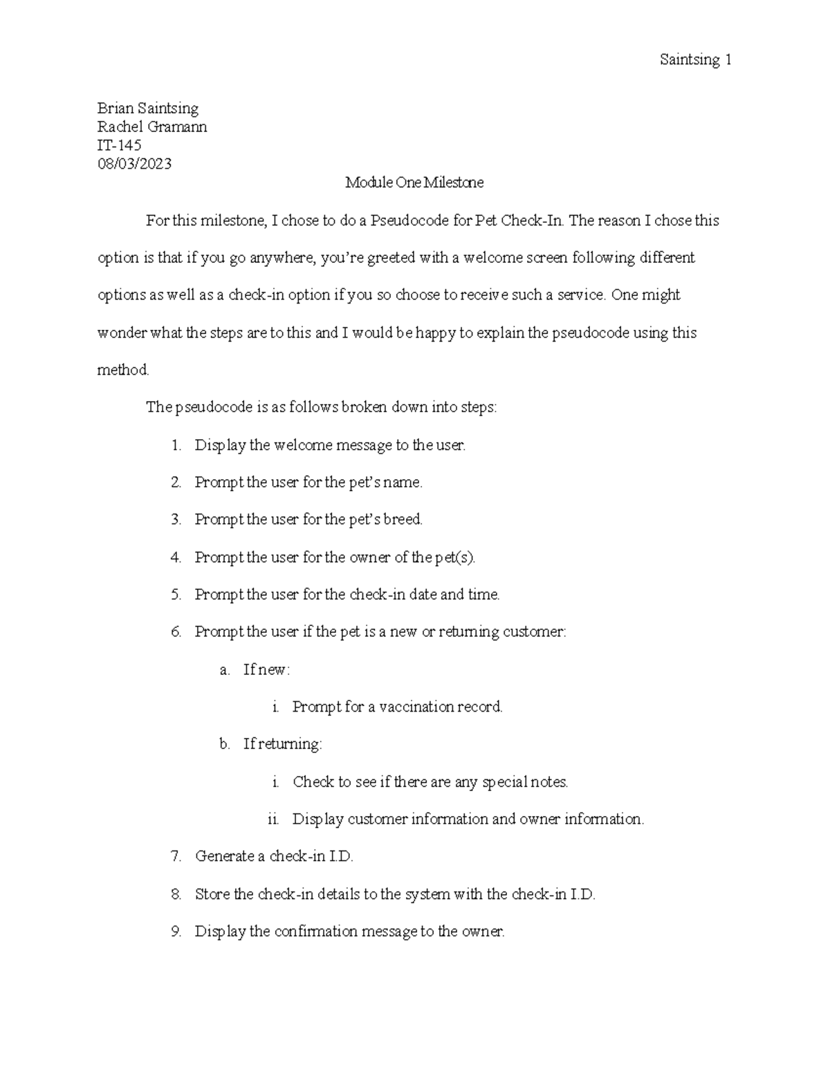 IT-145 Module One - Hope this will help someone - Saintsing 1 Brian ...