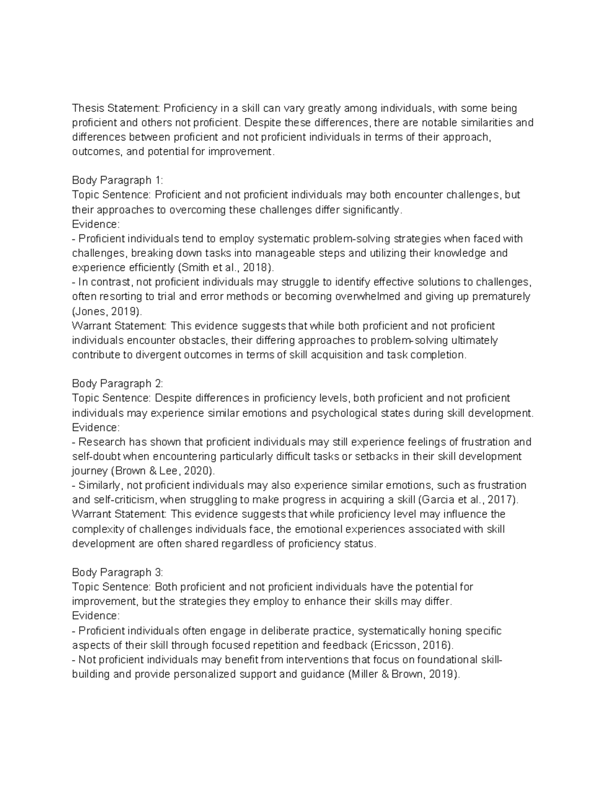 Thesis Statement Proficiency in a skill can vary greatly among ...