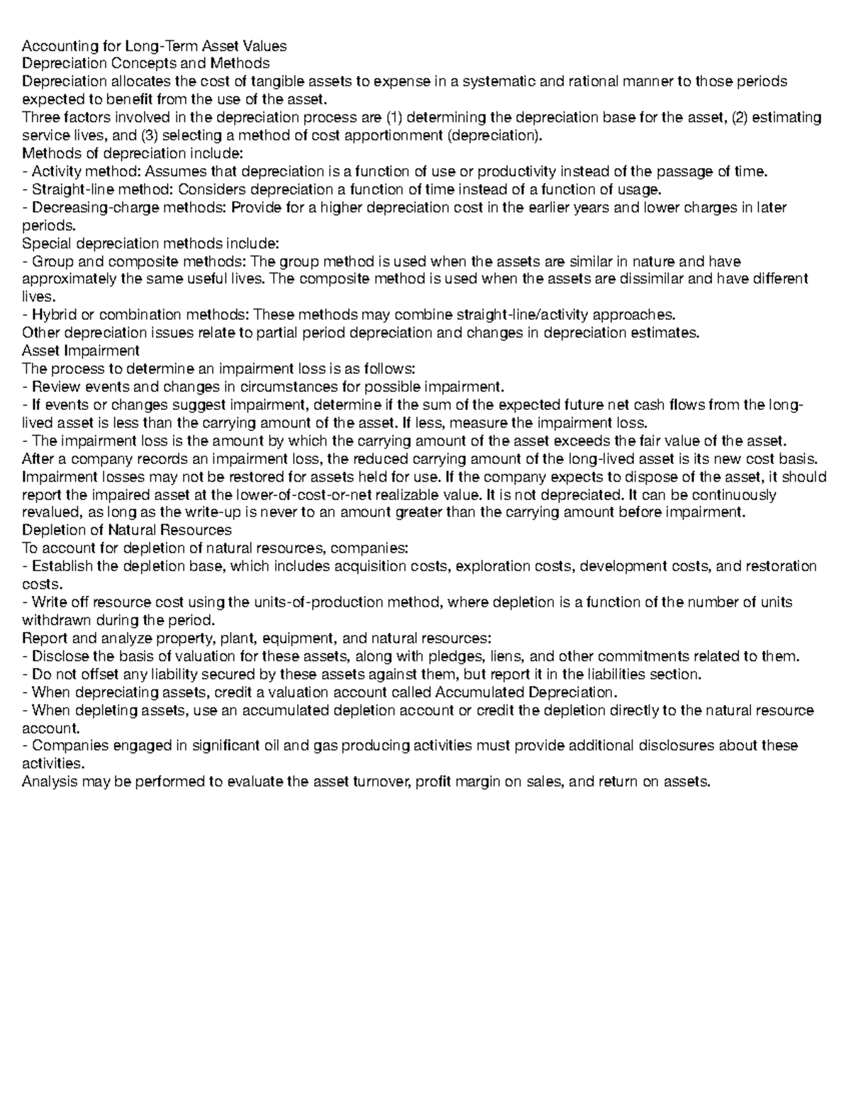 Accounting intermediate notes - Accounting for Long-Term Asset Values ...