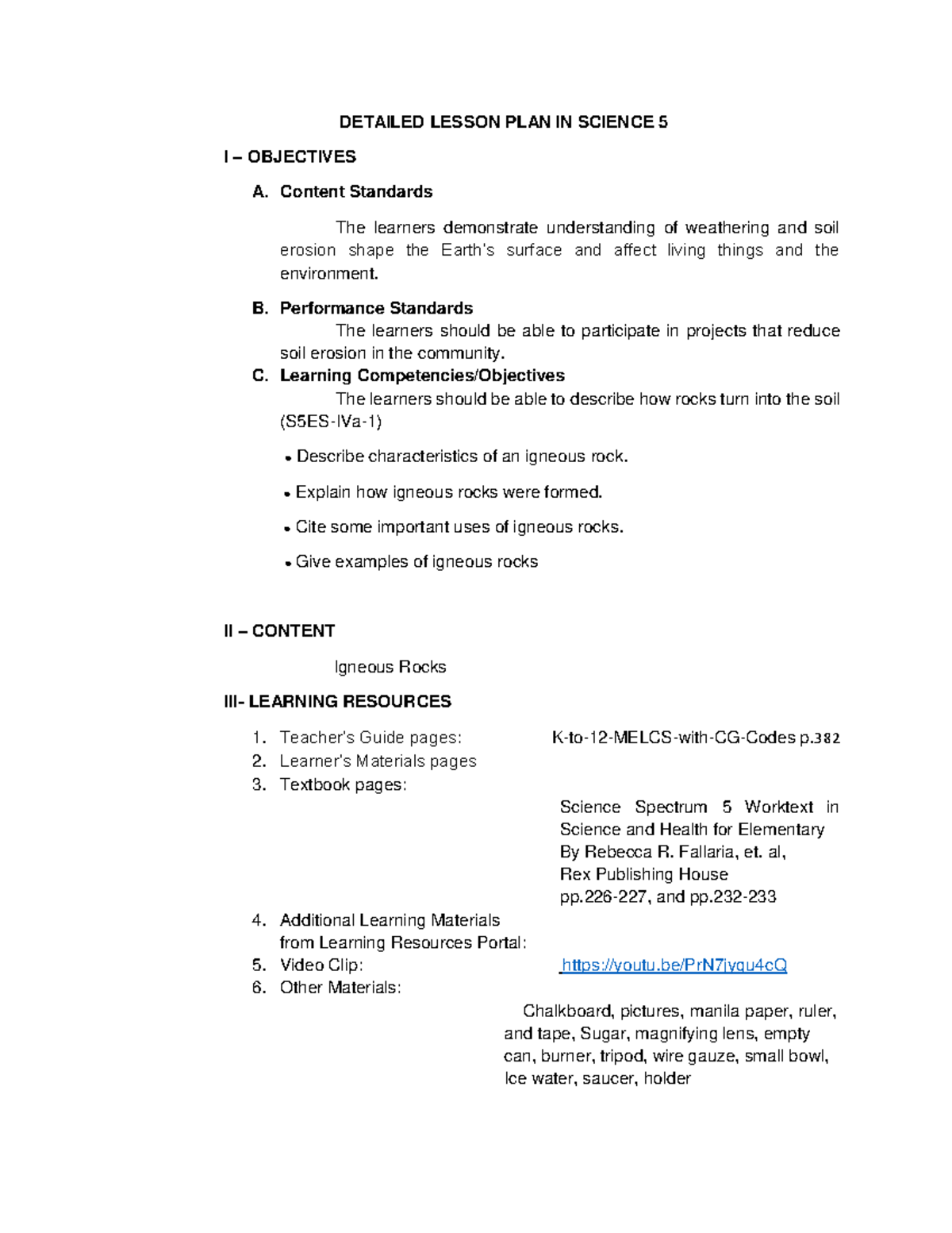 Igneous Rocks-LP-Bryan L. Repaso-BEED II-B - DETAILED LESSON PLAN IN ...