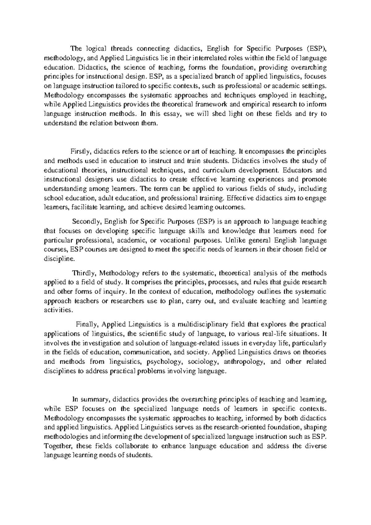 Mind Map - home - The logical threads connecting didactics, English for ...