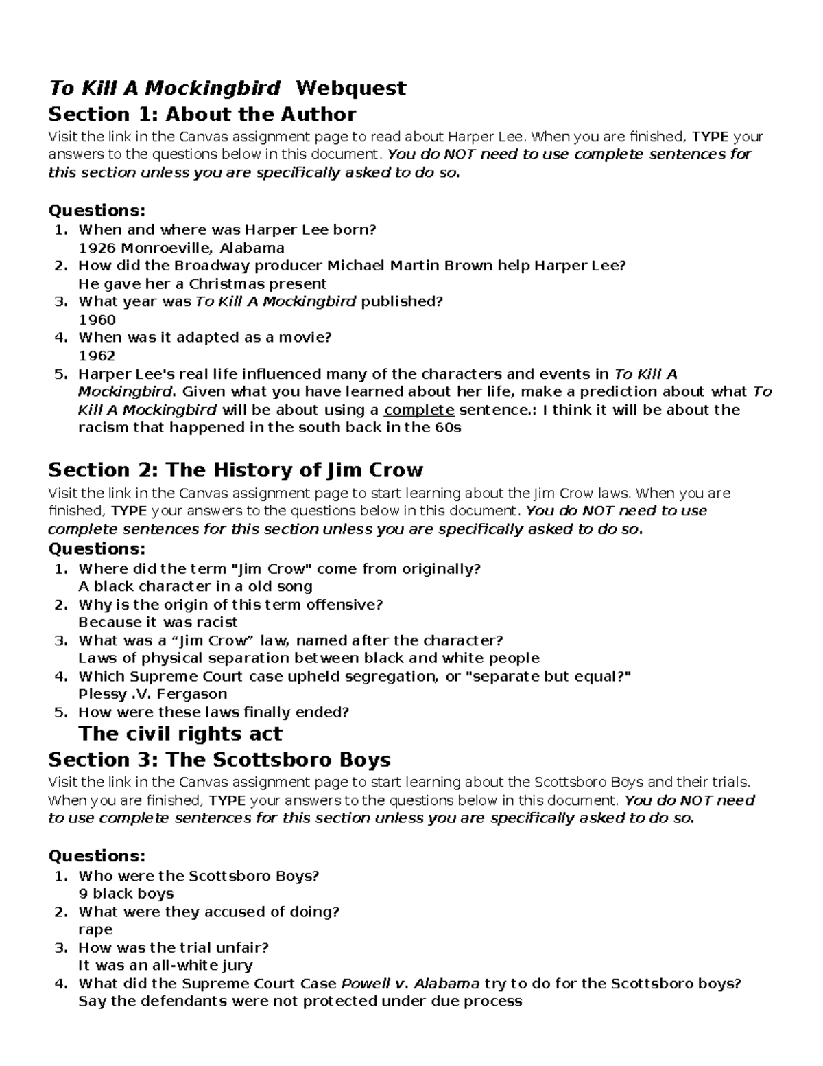 U2D1 To Kill A Mockingbird Webquest - To Kill A Mockingbird Webquest ...