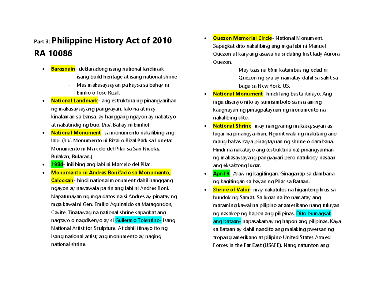 Chapter 1.3 Philippine History Act of 2010 RA 10086 - Part 3 ...