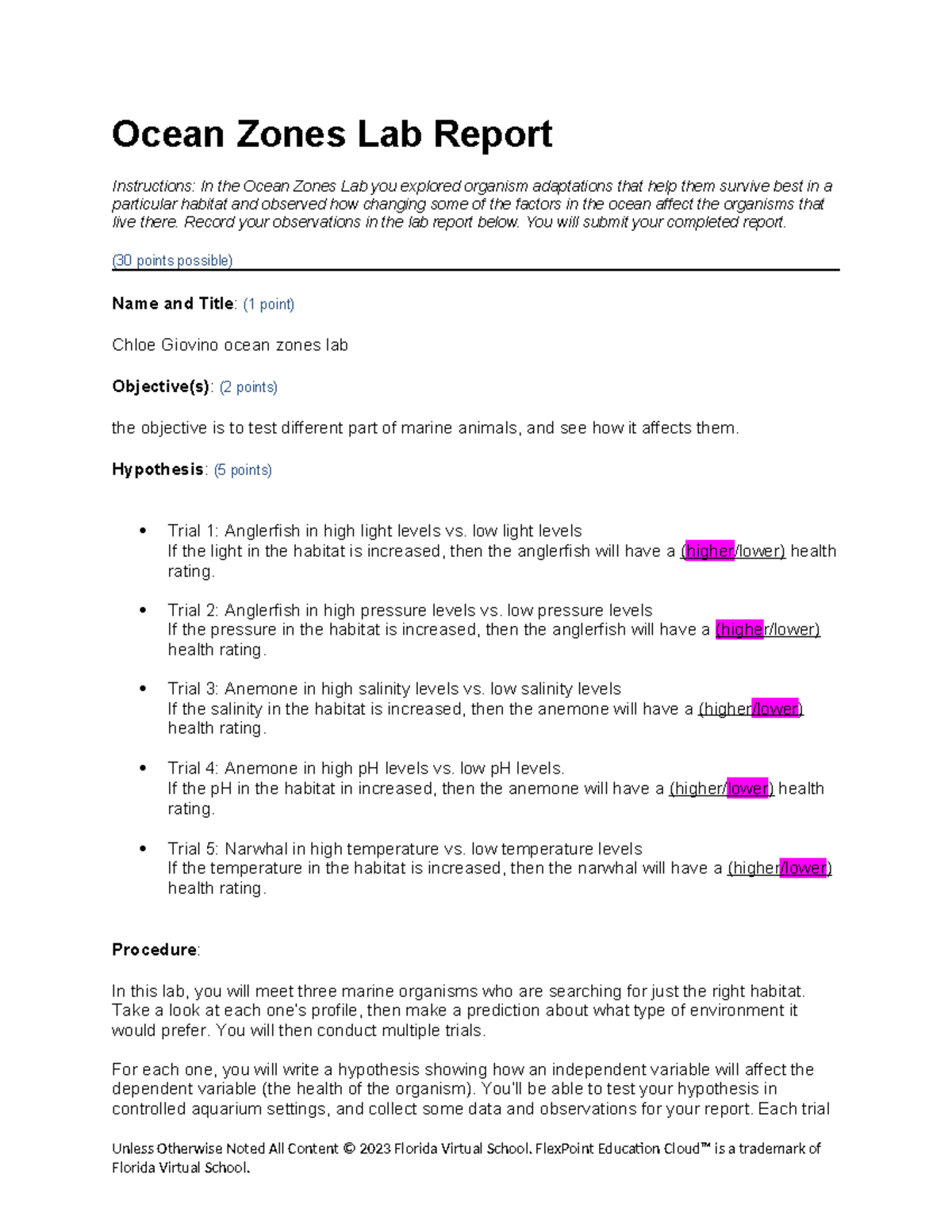 Ocean zones lab report - Ocean Zones Lab Report Instructions: In the ...