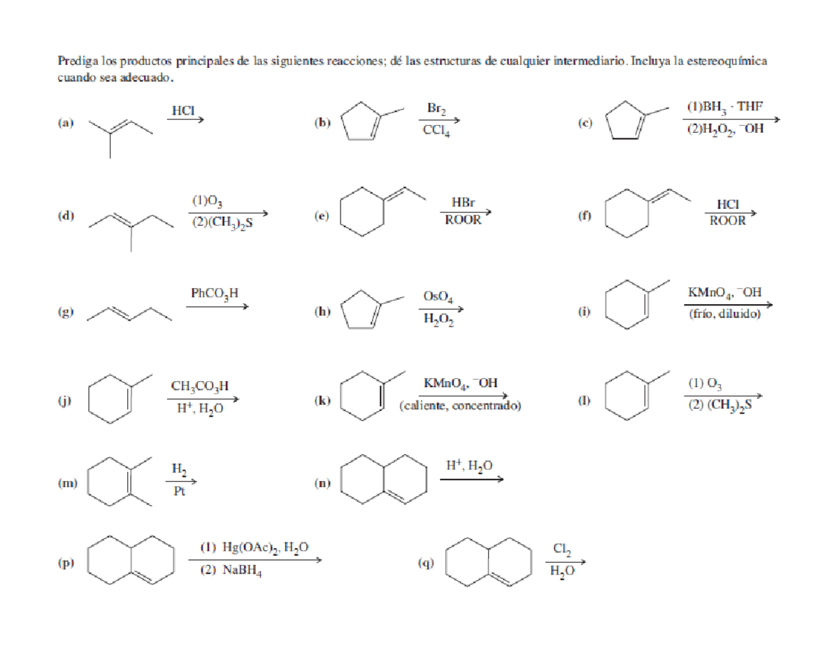 Ejercicios de alquenos - Química Orgánica - Studocu