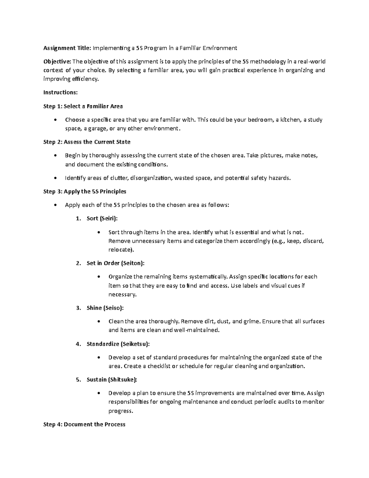 Group assignment 8 5S program - Assignment Title: Implementing a 5S ...