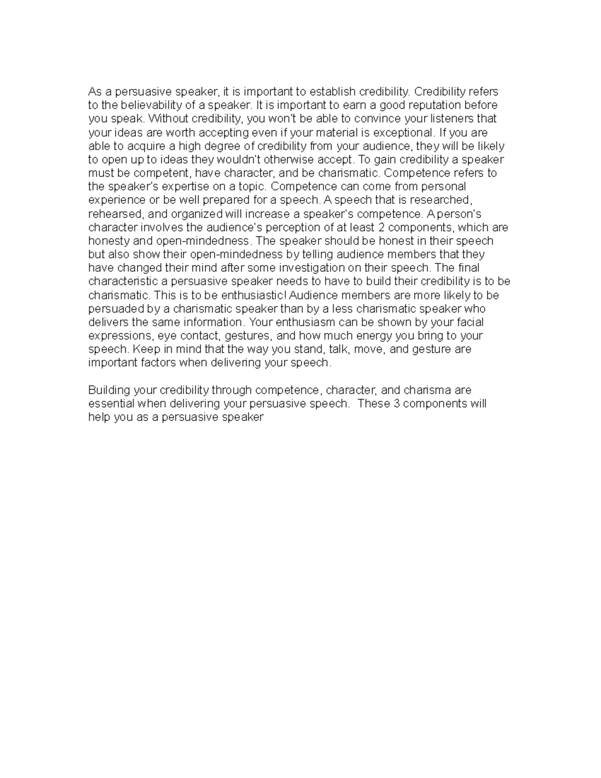 Week 16 Notes - As a persuasive speaker, it is important to establish ...