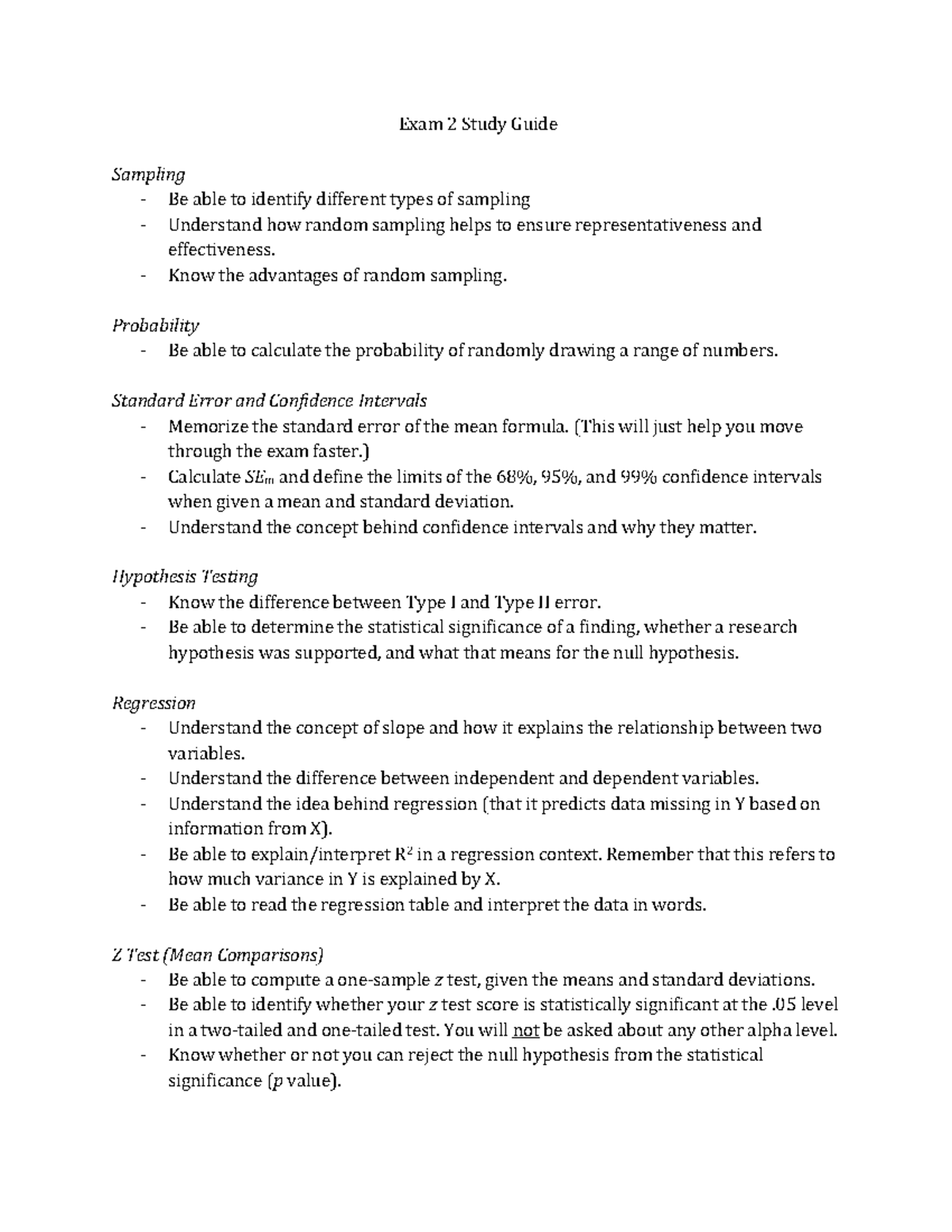 Exam 2 Study Guide - Exam 2 Study Guide Sampling - Be able to identify ...