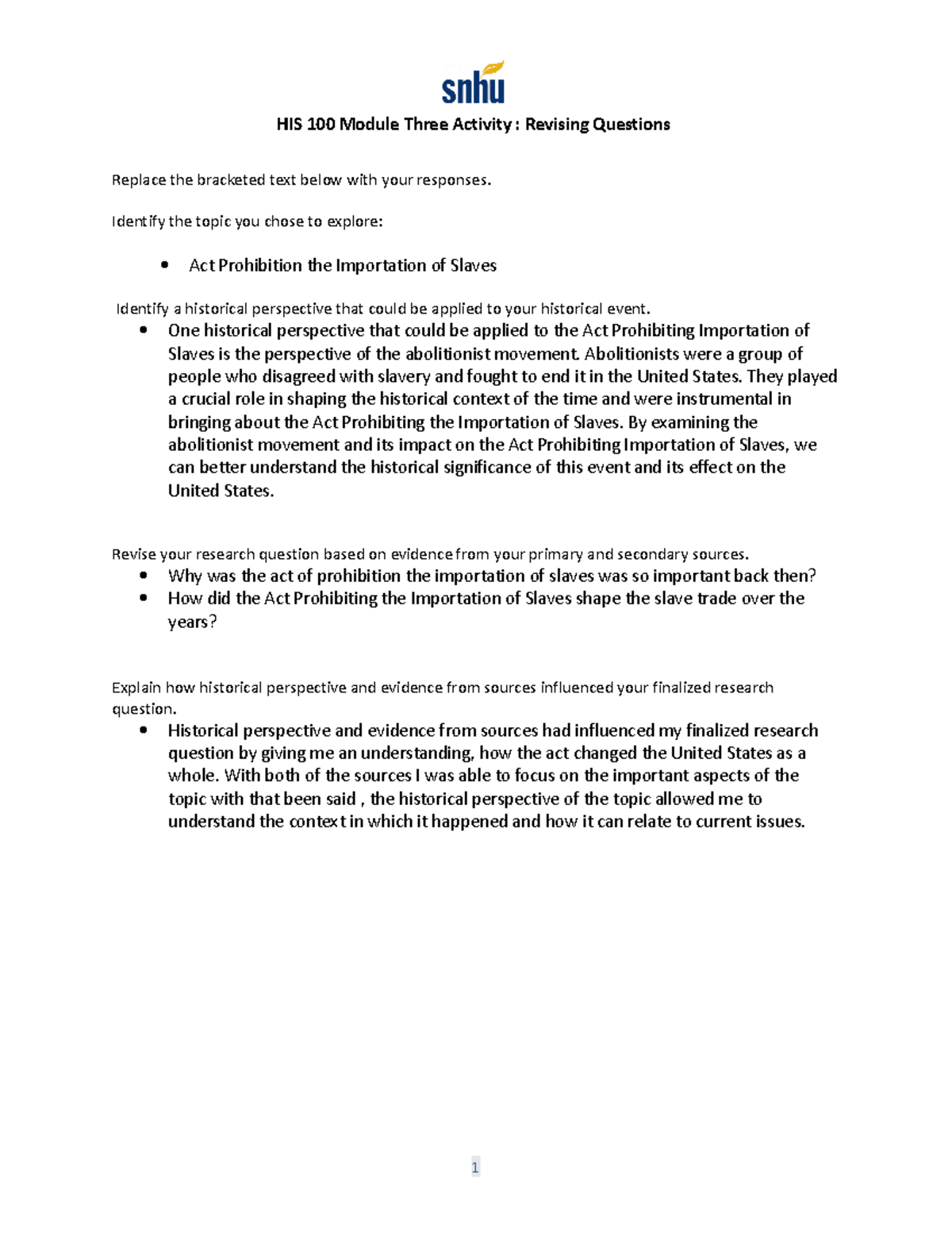 HIS 100 Module Three Activity Revising Questions - HIS 100 Module Three ...
