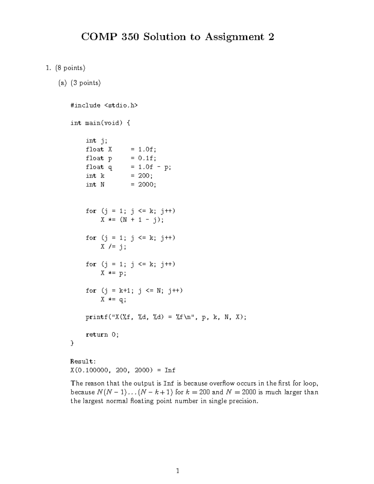 Assignment 2 and key 2 - COMP 350 Solution to Assignment 2 (8 points) (a) (3 points) #include ...