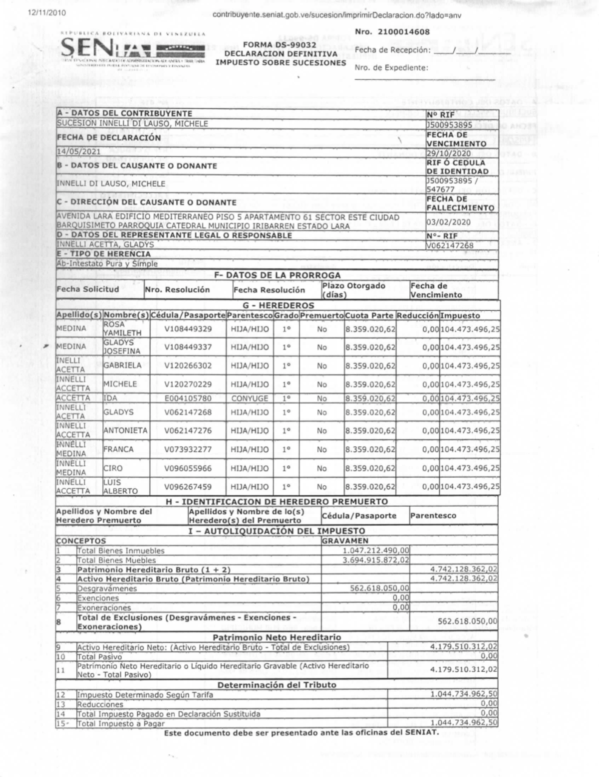 543345032-declaracion-sucesorial - REPUBLICA BOLTYARIANA DE VENEZUELA ...