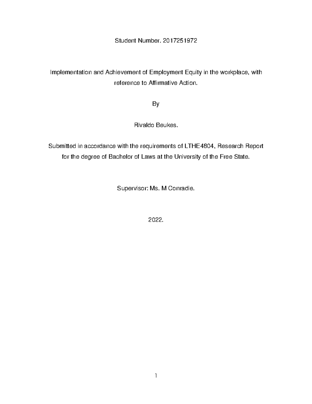 LTHE Final Dissertation. Thesis - Student Number. 2017251972 Implementation and Achievement of ...