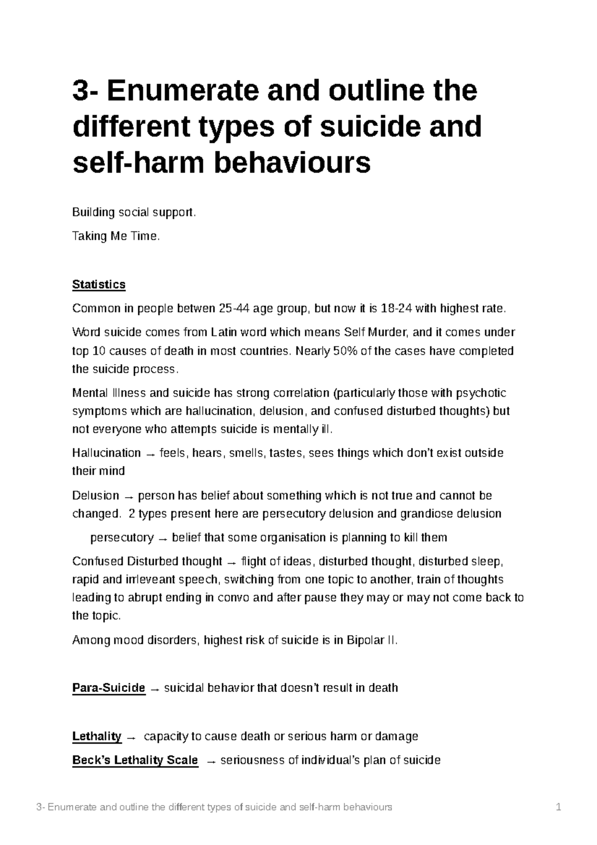 3- Enumerate and outline the different types of suicide and self-harm ...