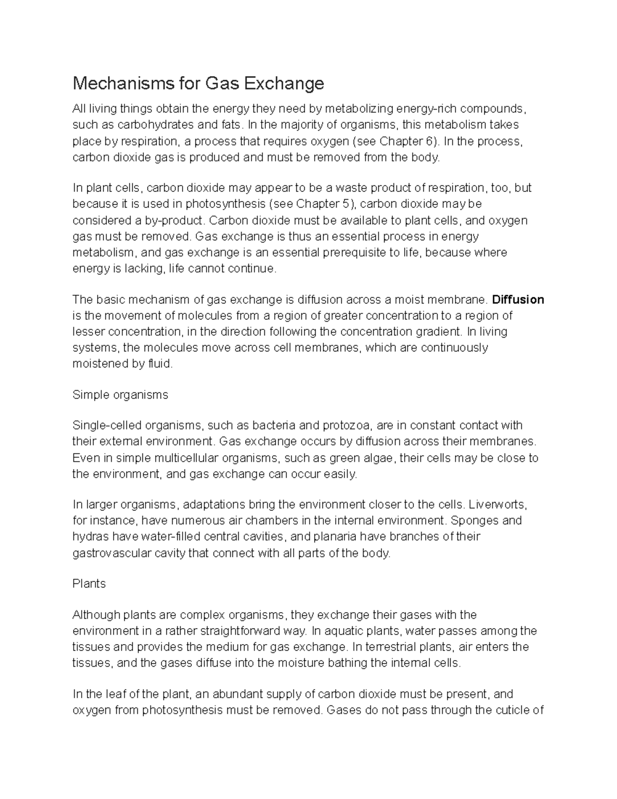 Mechanisms for Gas Exchange - In the majority of organisms, this ...