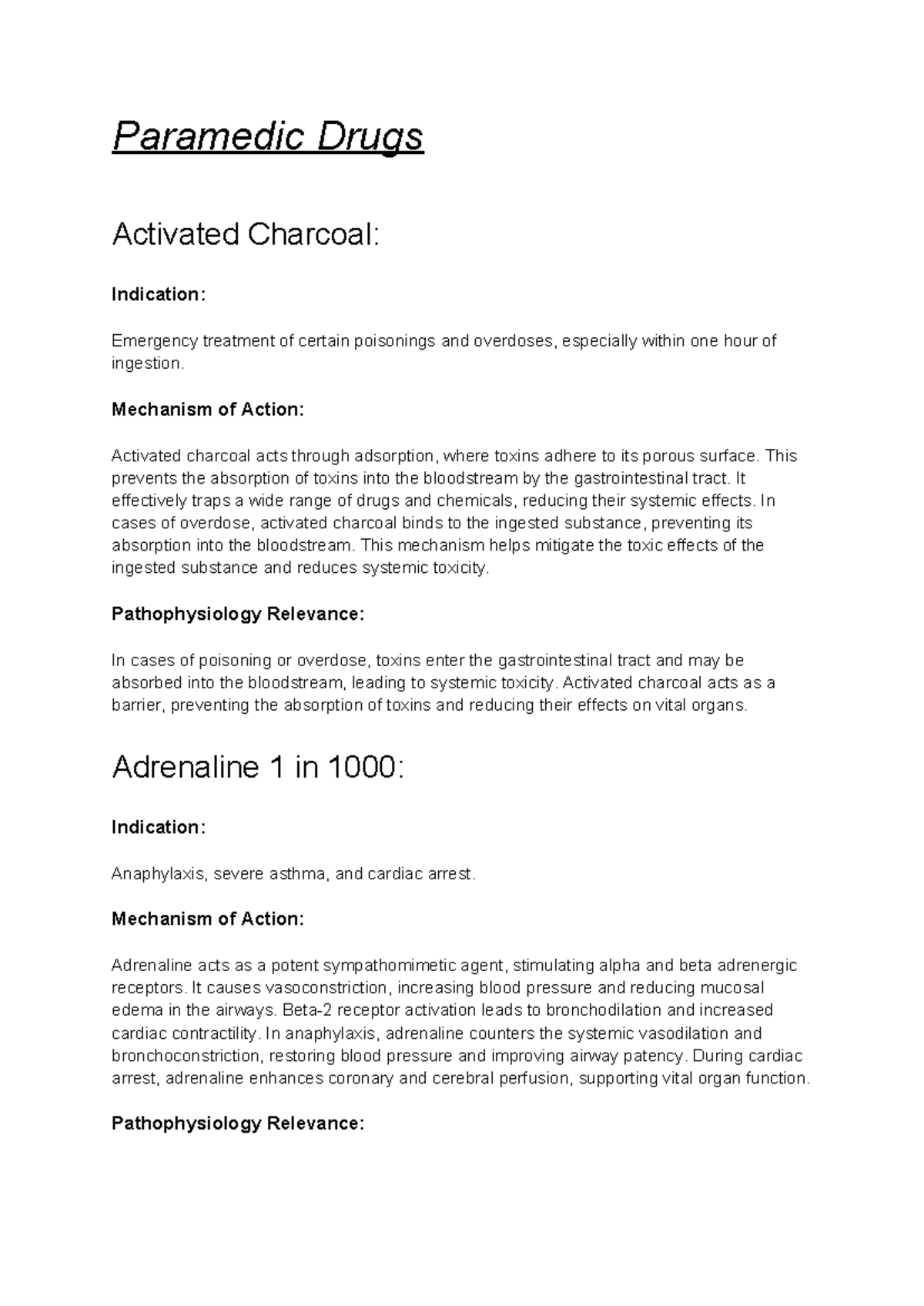 JRCALC Drugs- With MOA - Paramedic Drugs Activated Charcoal: Indication ...