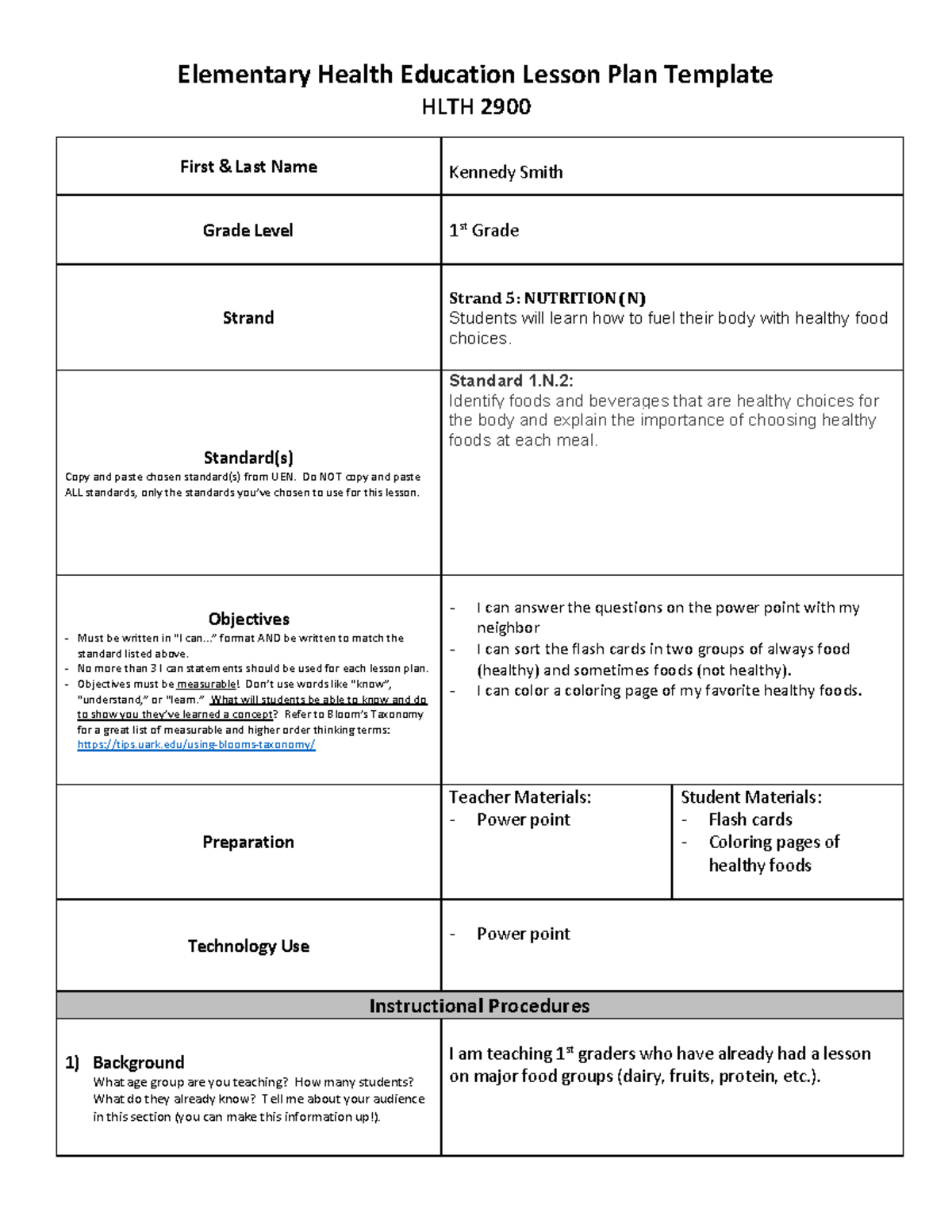 Strand 5, grade 1, Kennedy Smith - Elementary Health Education Lesson ...