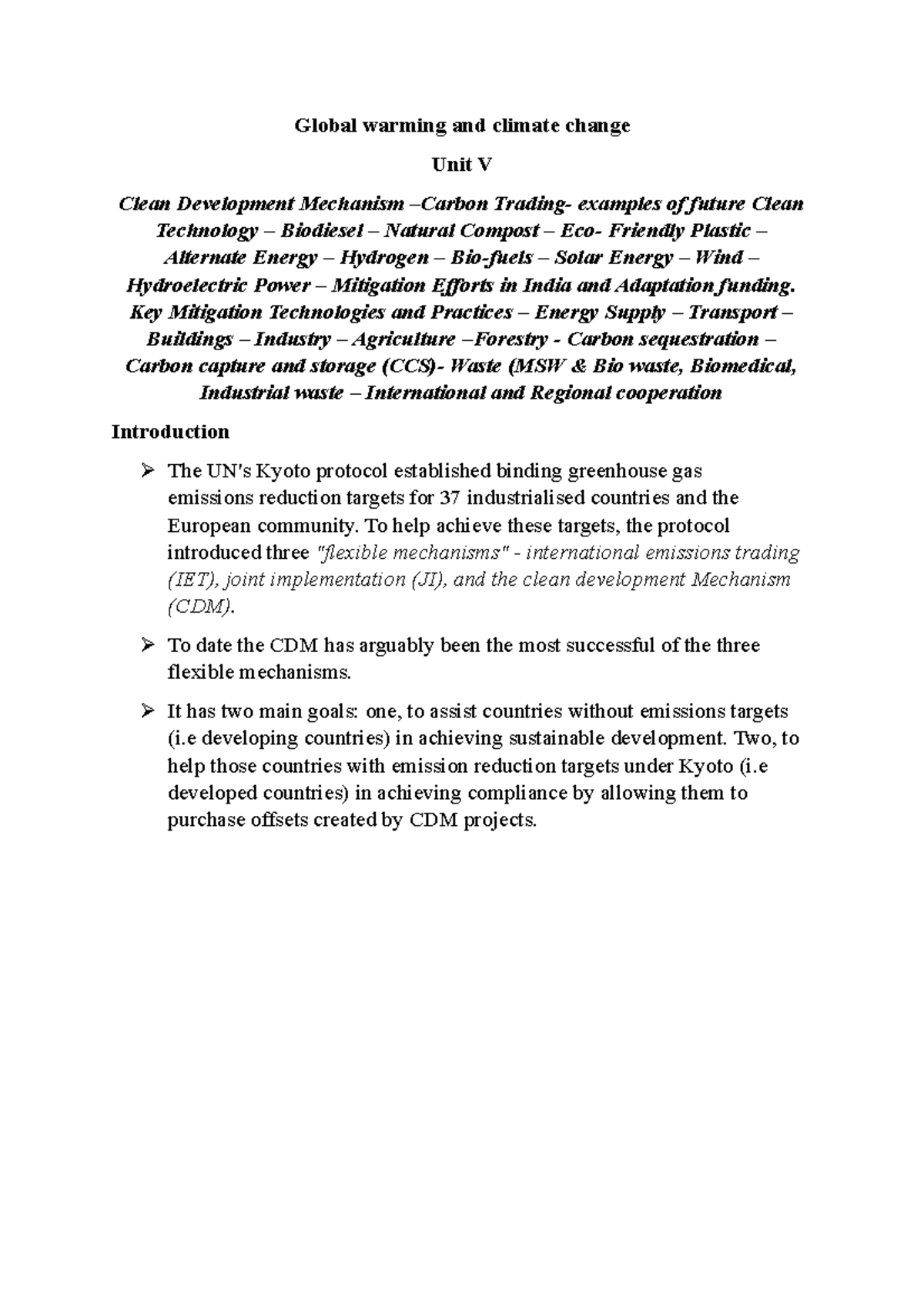 UNIT V - Global Warming and Climate Change Unit 5 - Global warming and ...