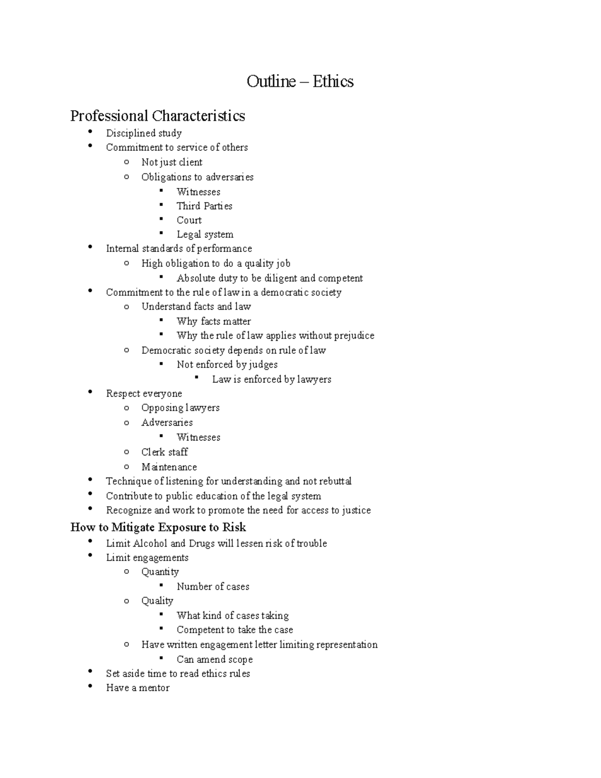 Outline-Ethics - Outline – Ethics Professional Characteristics ...