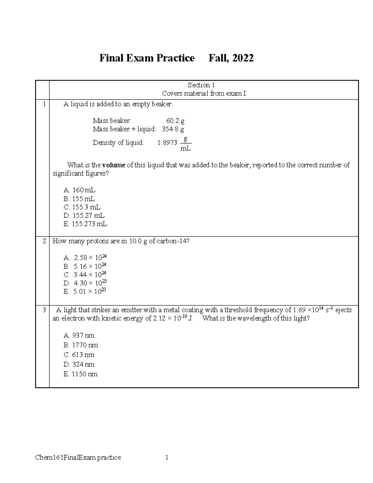 Final Exam.fall22 practice - Final Exam Practice Fall, 2022 Section 1 Covers material from exam ...