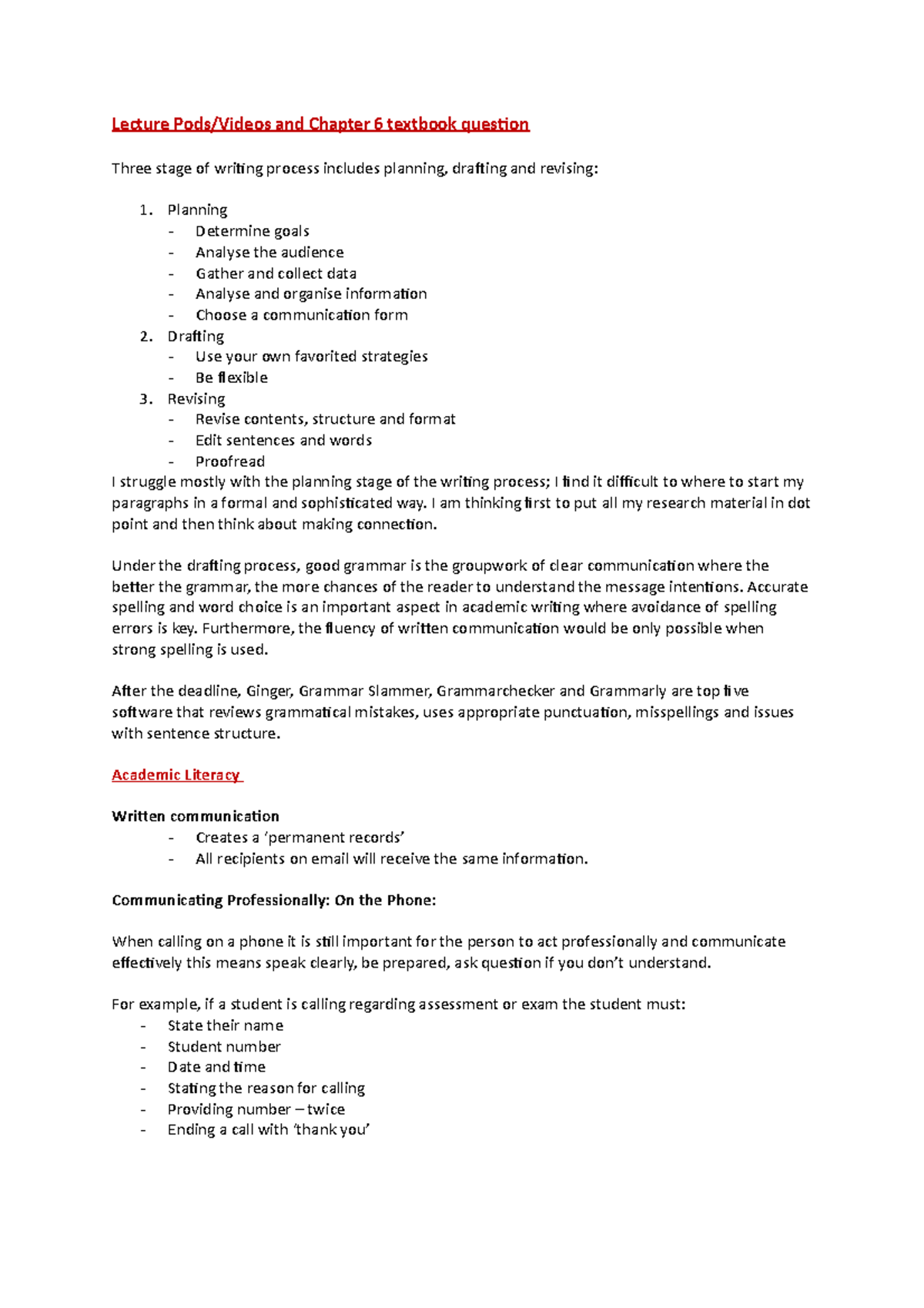 Document 1 - Lecture Pods/Videos and Chapter 6 textbook question - Lecture Pods/Videos and ...