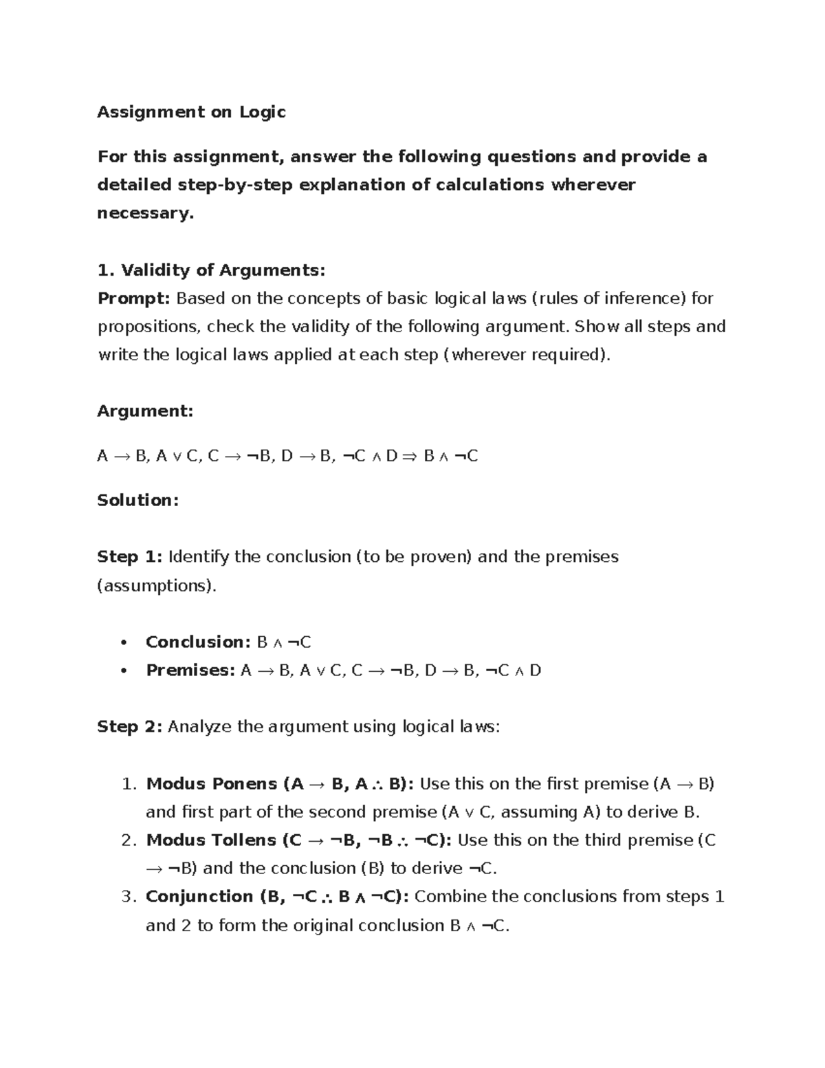 Assignment Unit 5 - Assignment on Logic For this assignment, answer the ...