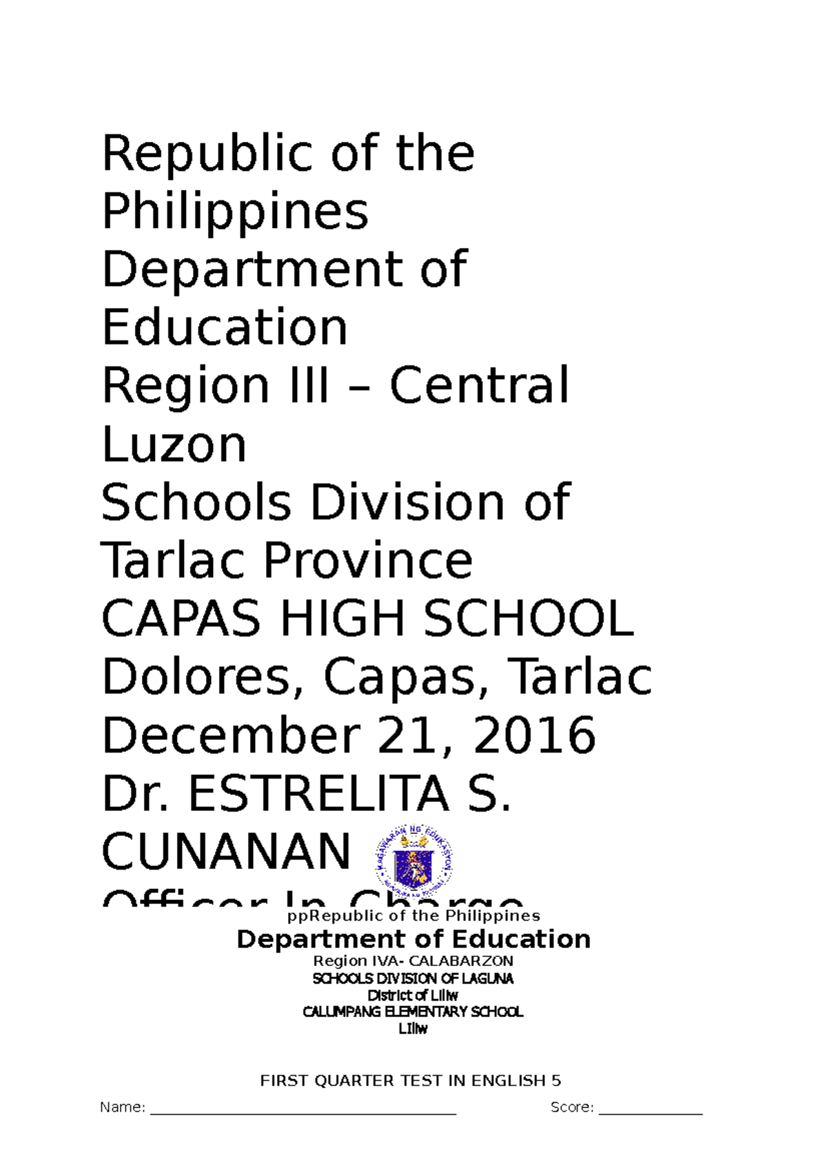 CES First- Periodical-TEST-IN- English-5 - Philippines Department of ...