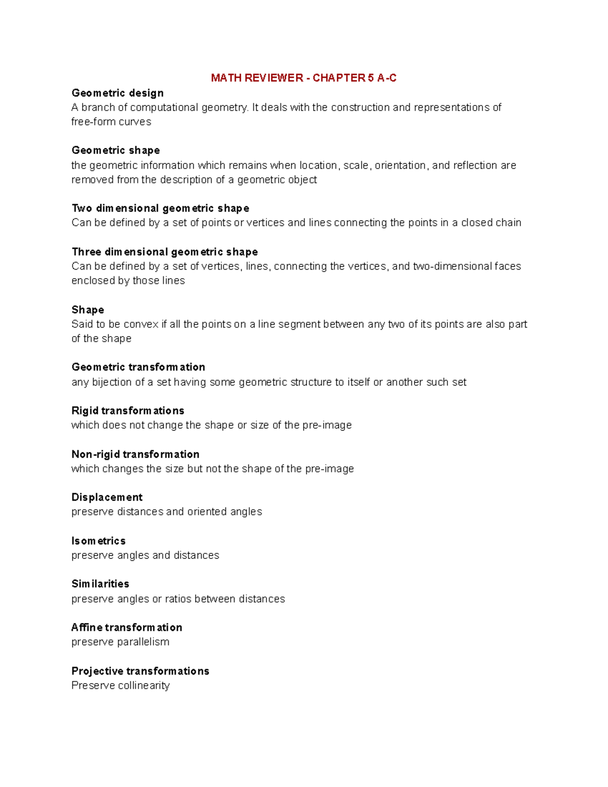 MATH Reviewer - Chapter 5 A-C - MATH REVIEWER - CHAPTER 5 A-C Geometric ...
