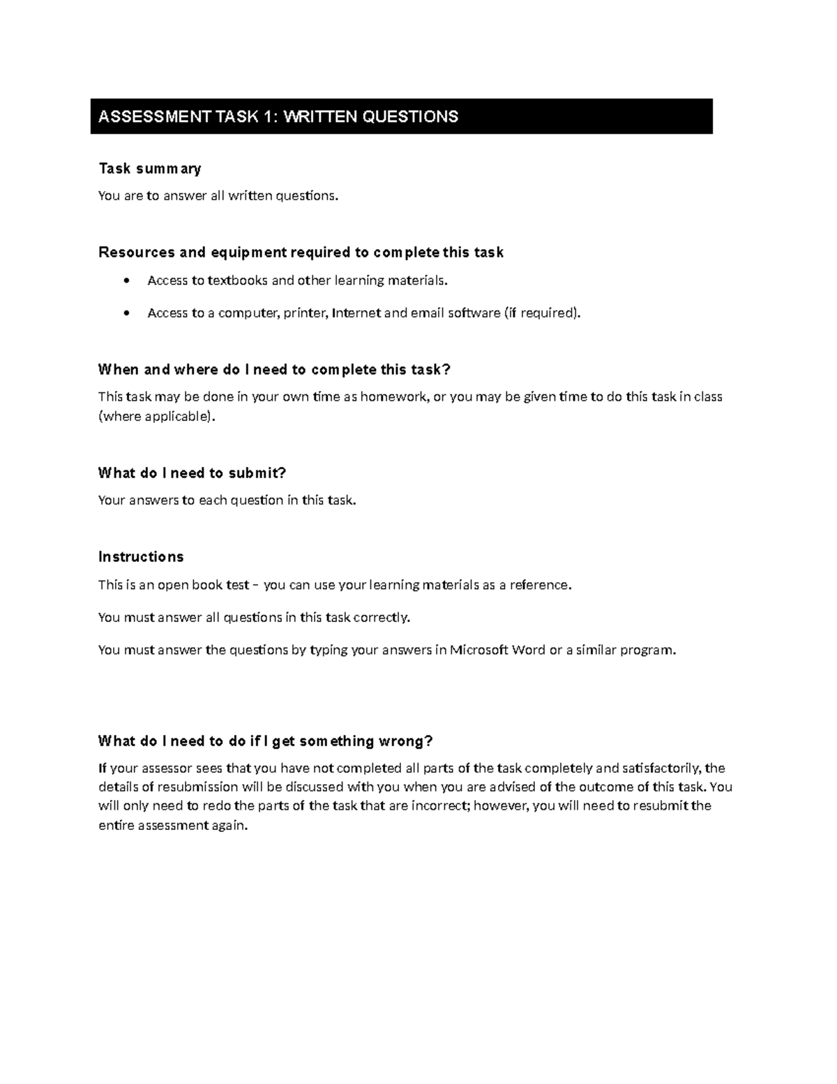 Bsbops 502 Assessment Task 1 2024 - ASSESSMENT TASK 1: WRITTEN QUESTIONS Task summary You are to ...